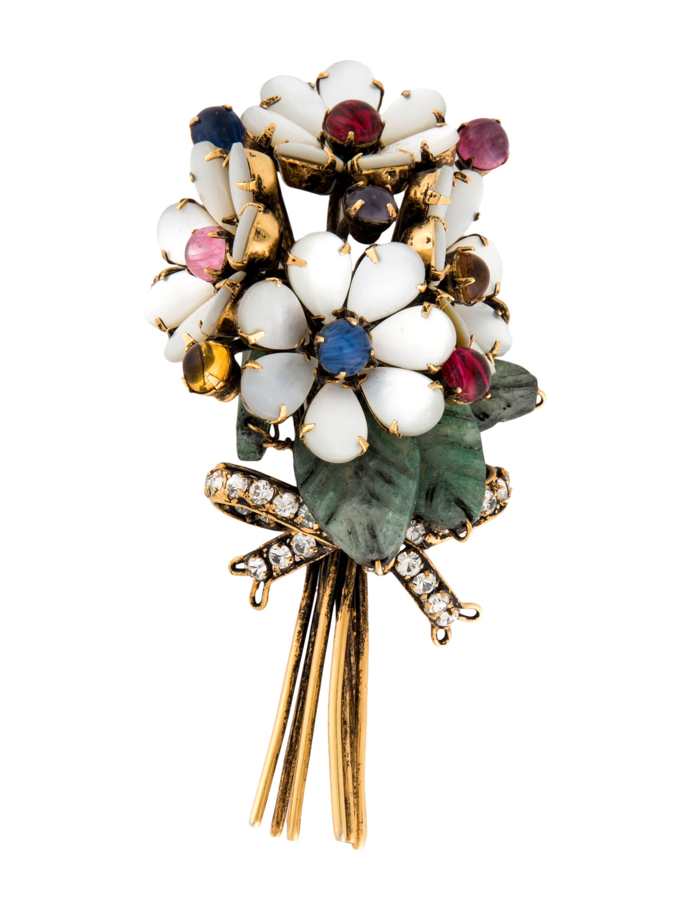 Iradj Moini Mother of Pearl & Crystal Flower Bouquet Pin Brooch - White ...