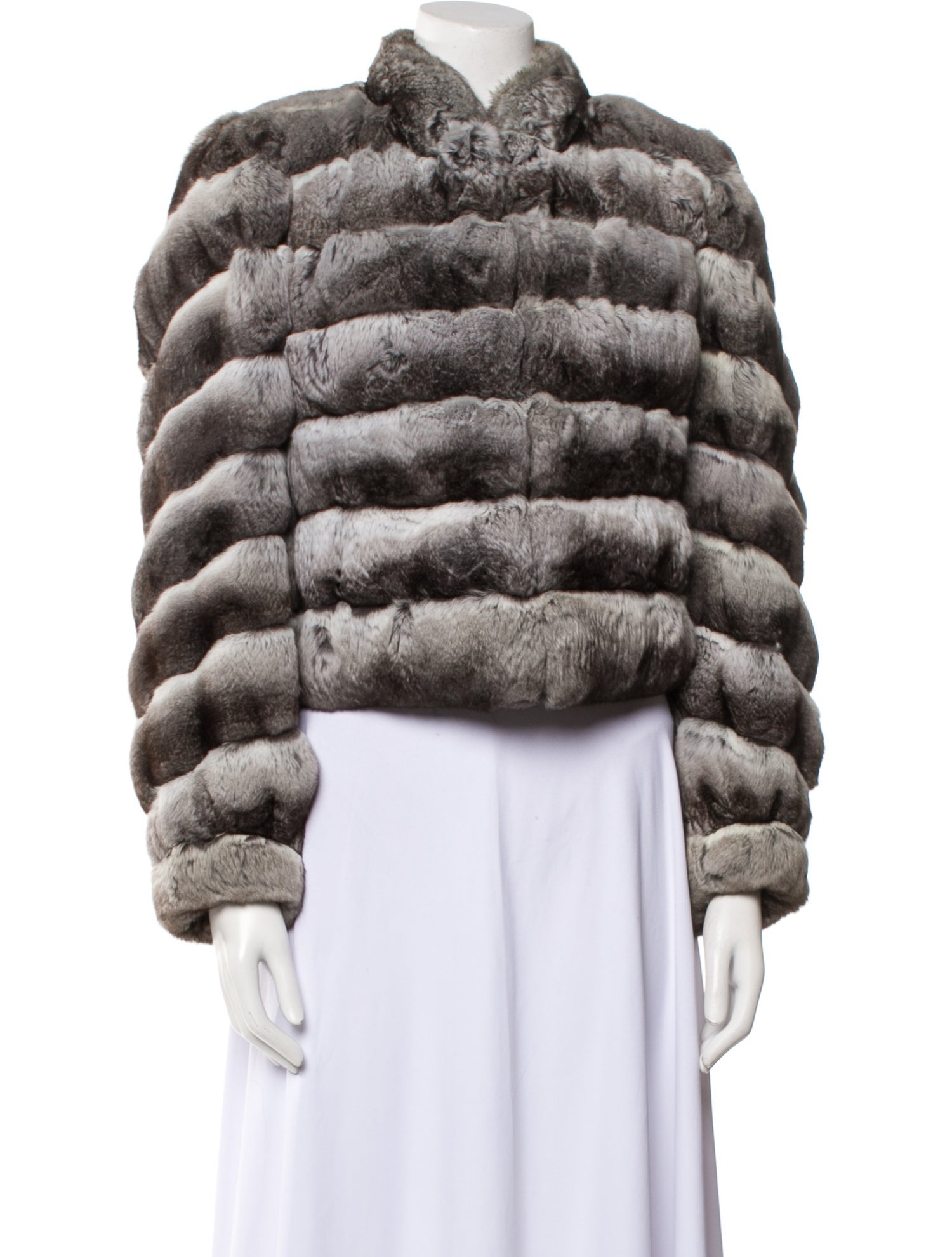 I.MAGNIN Striped Fur Jacket - Grey Jackets, Clothing - INMIA20951 | The ...