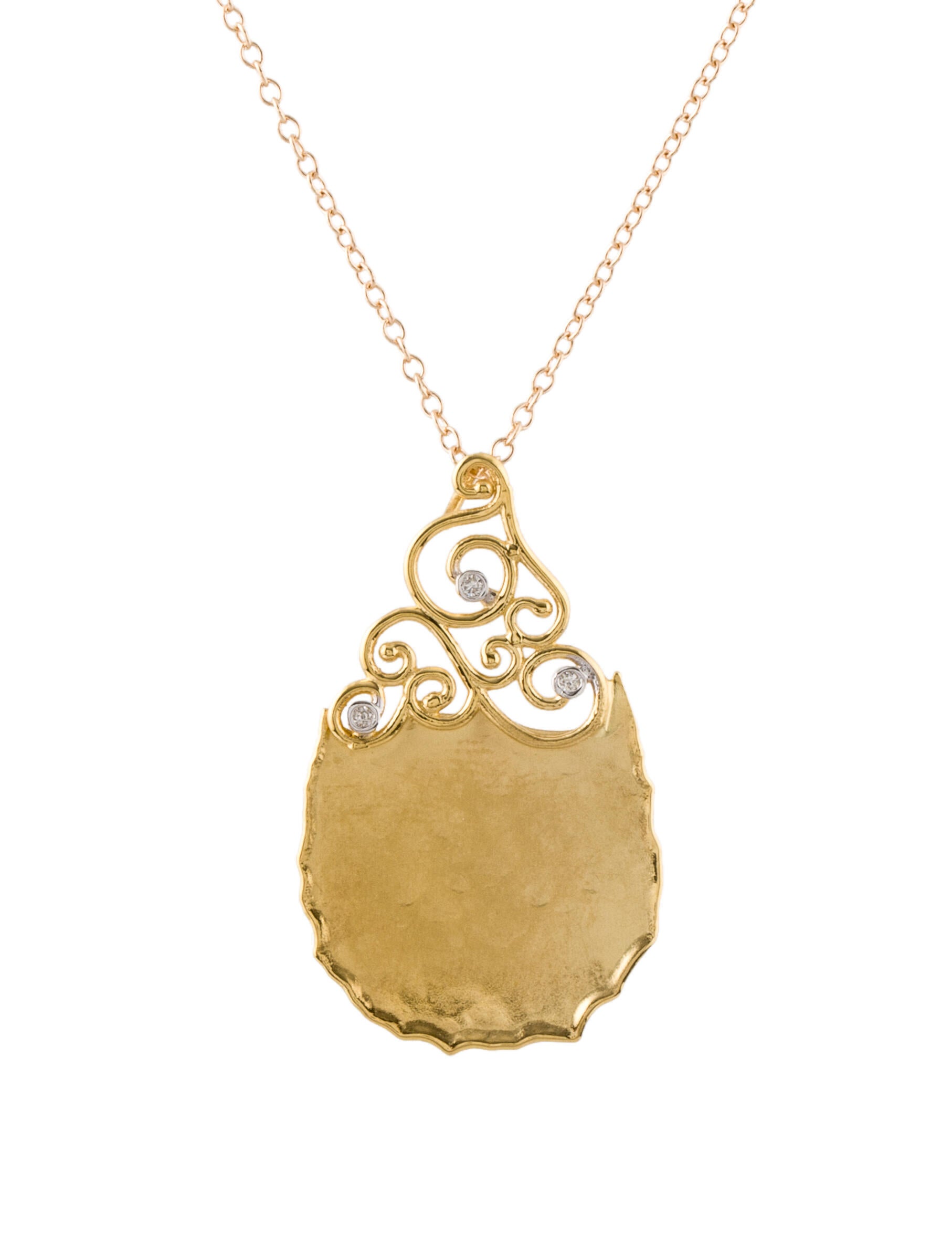 I. Reiss 14K Diamond Scroll Teardrop Pendant Necklace - 14K Yellow Gold ...