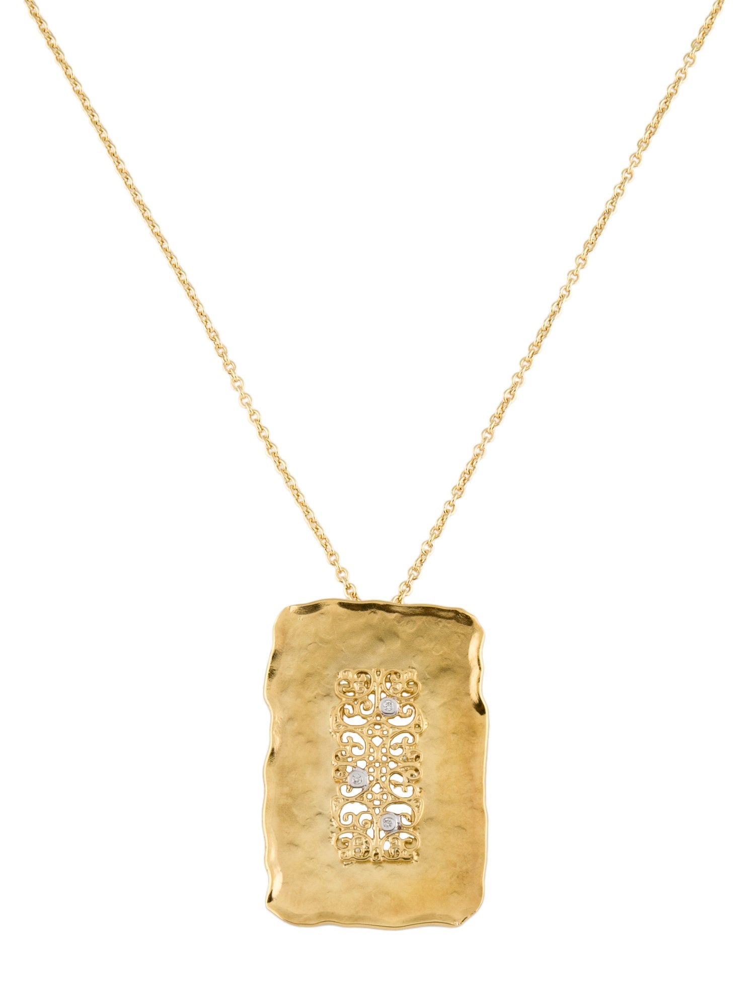 I. Reiss 14K Diamond Filigree Rectangular Pendant Necklace - 14K Yellow ...