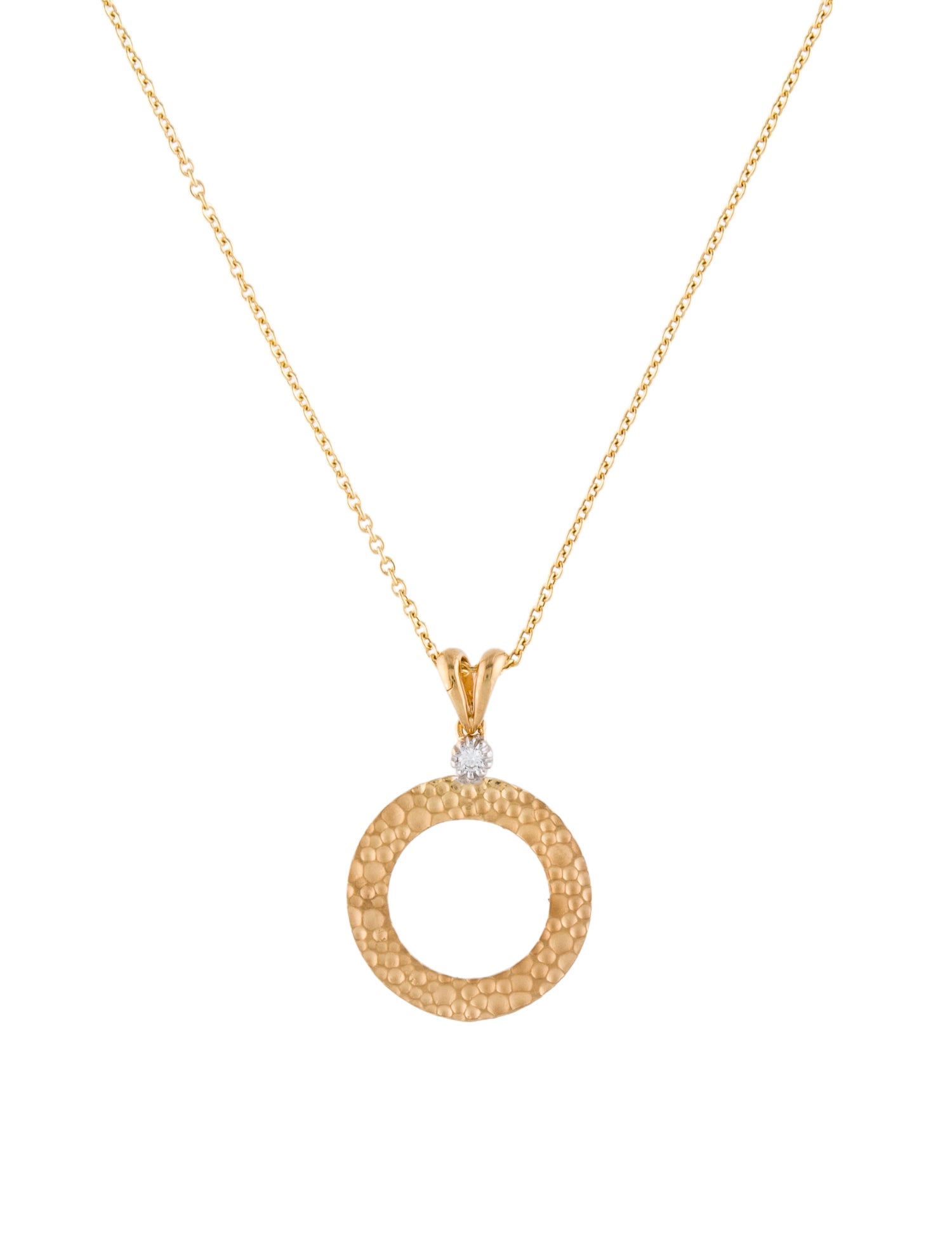 I. Reiss 14K Diamond Hammered Open Circle Pendant Necklace - Pendant ...