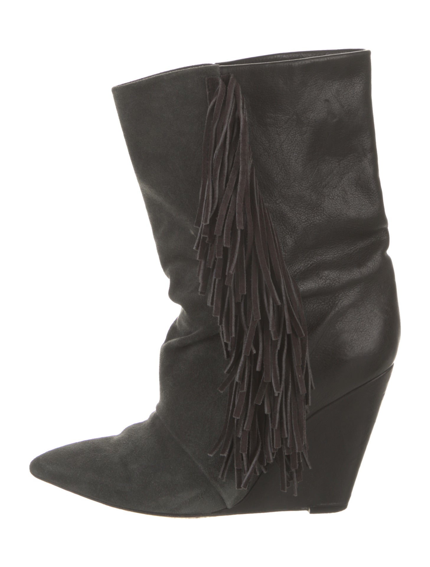 Isabel Marant Leather Fringe Trim Accent Boots - Grey Boots, Shoes ...