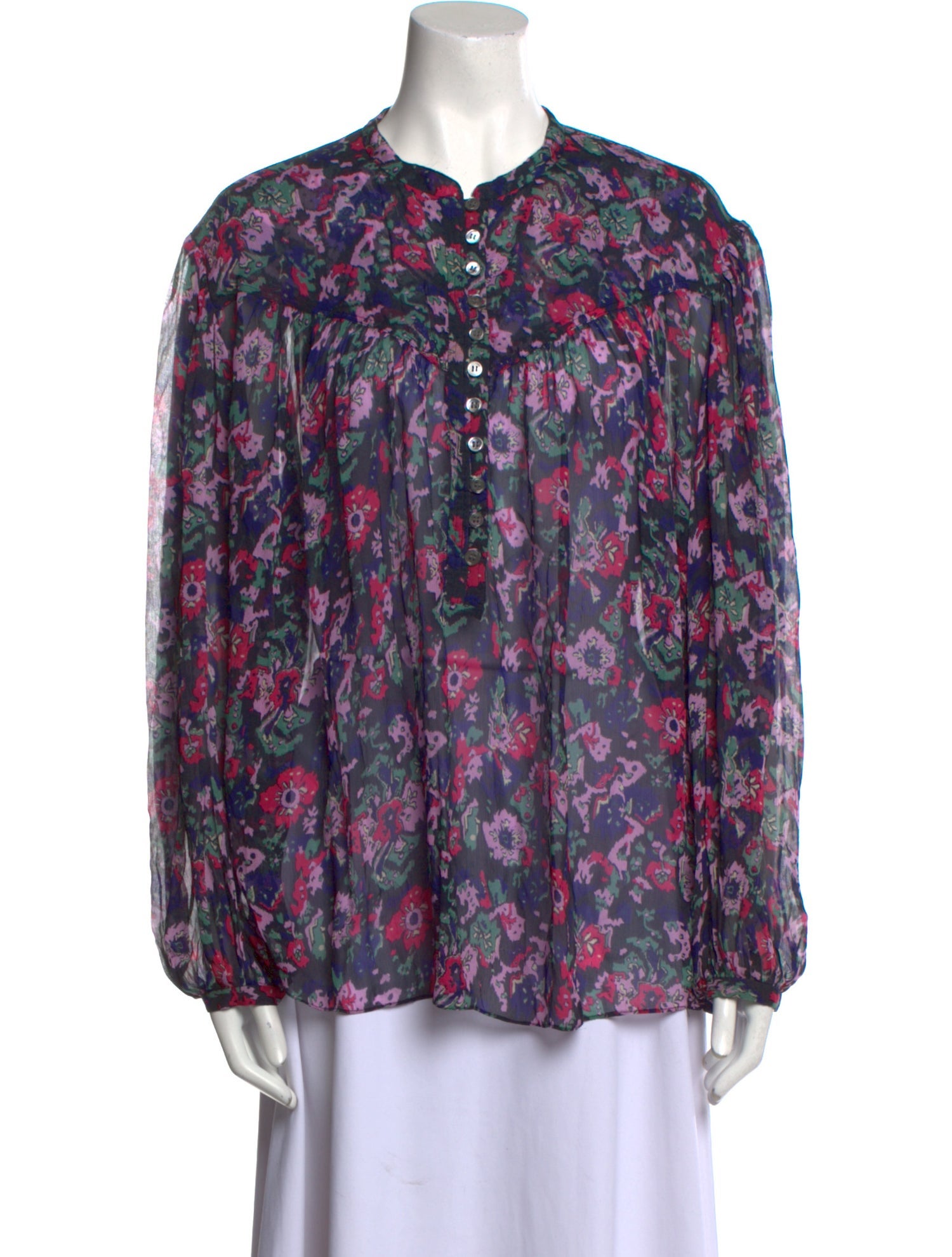 Isabel Marant Floral Print Crew Neck Blouse - Blue Tops, Clothing ...