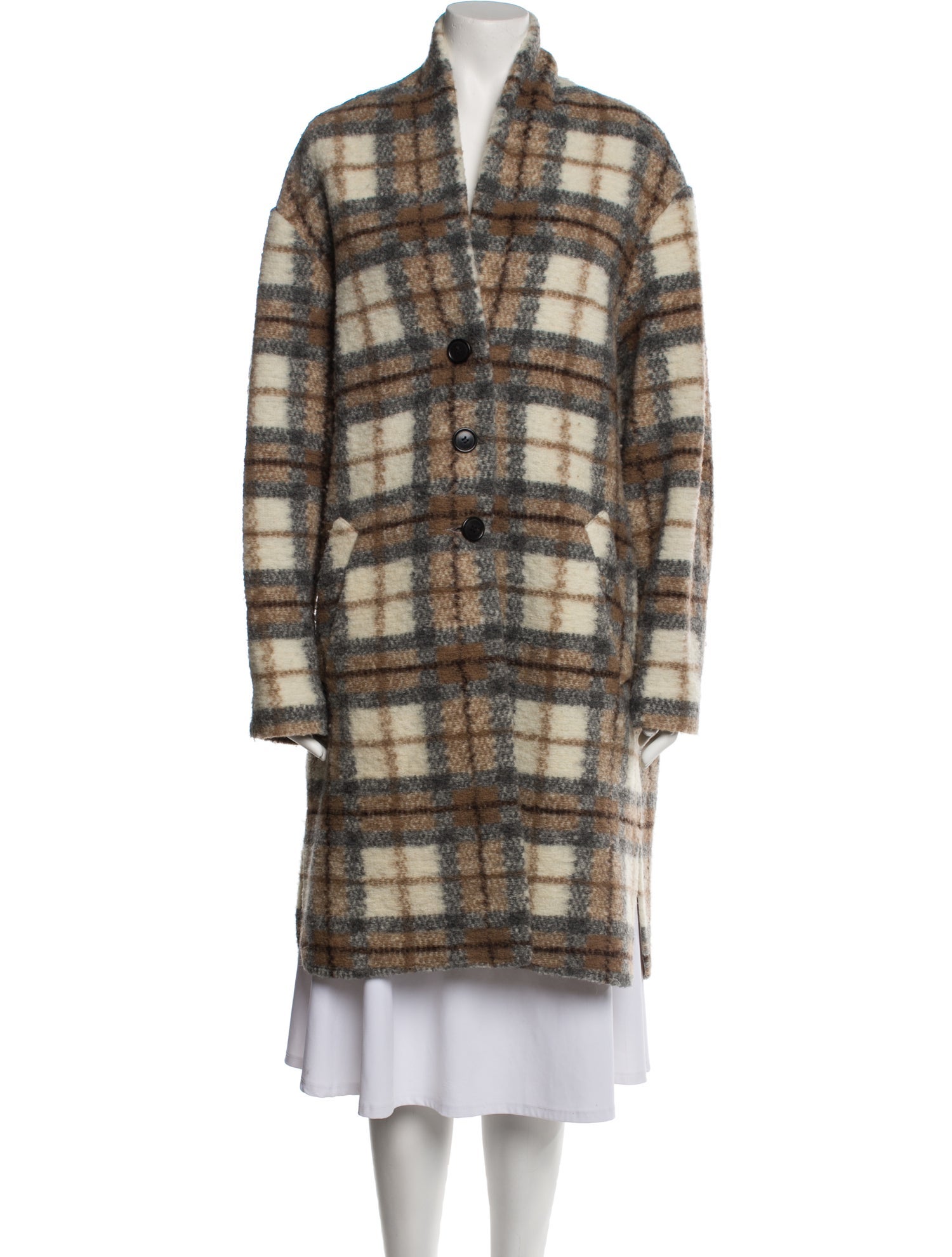 Étoile Isabel Marant Wool Plaid Print Coat - Neutrals Coats, Clothing - ISA222220 | The RealReal
