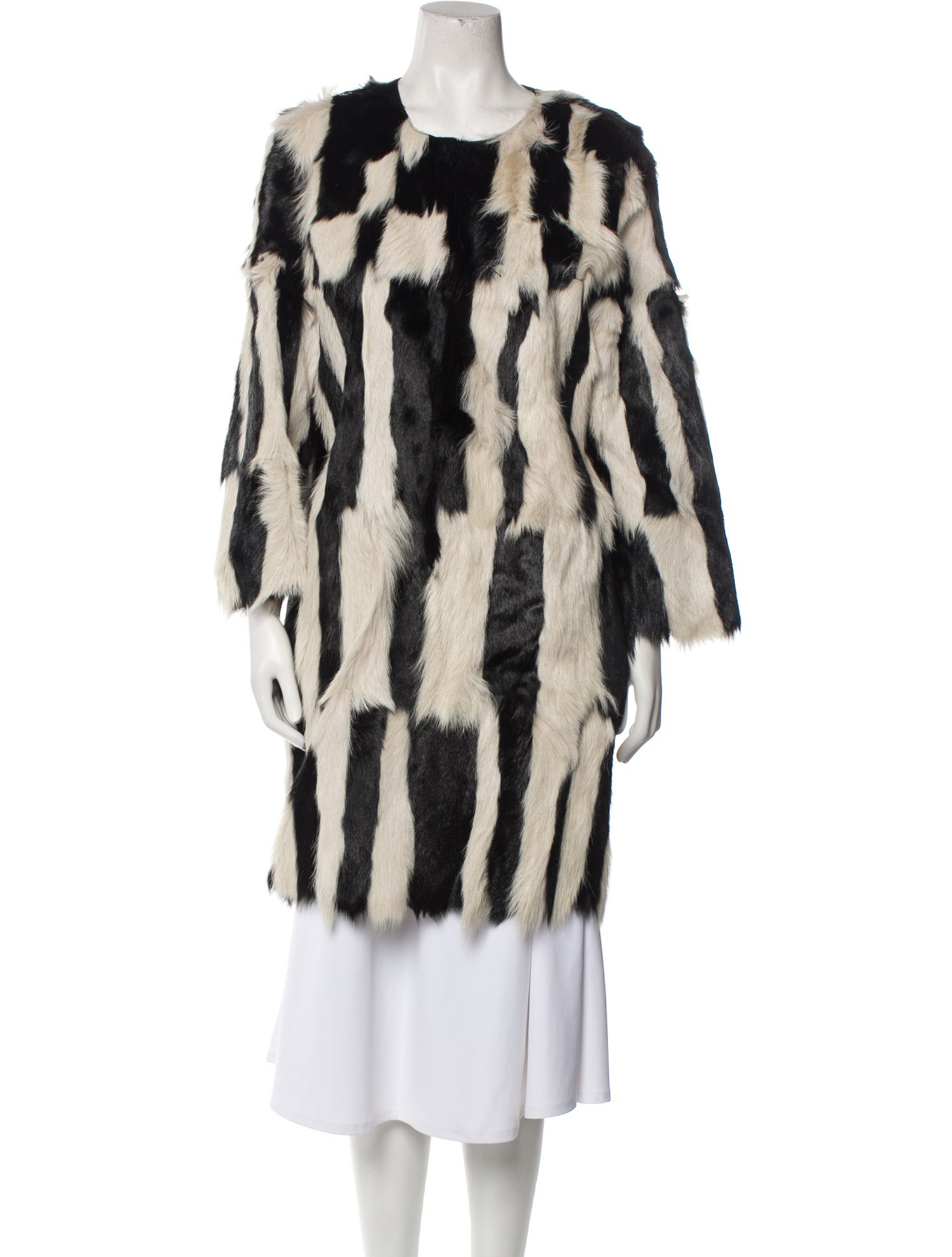 Isabel Marant Goat Fur Colorblock Pattern Fur Coat - Black Coats, Clothing - ISA223794 | The ...