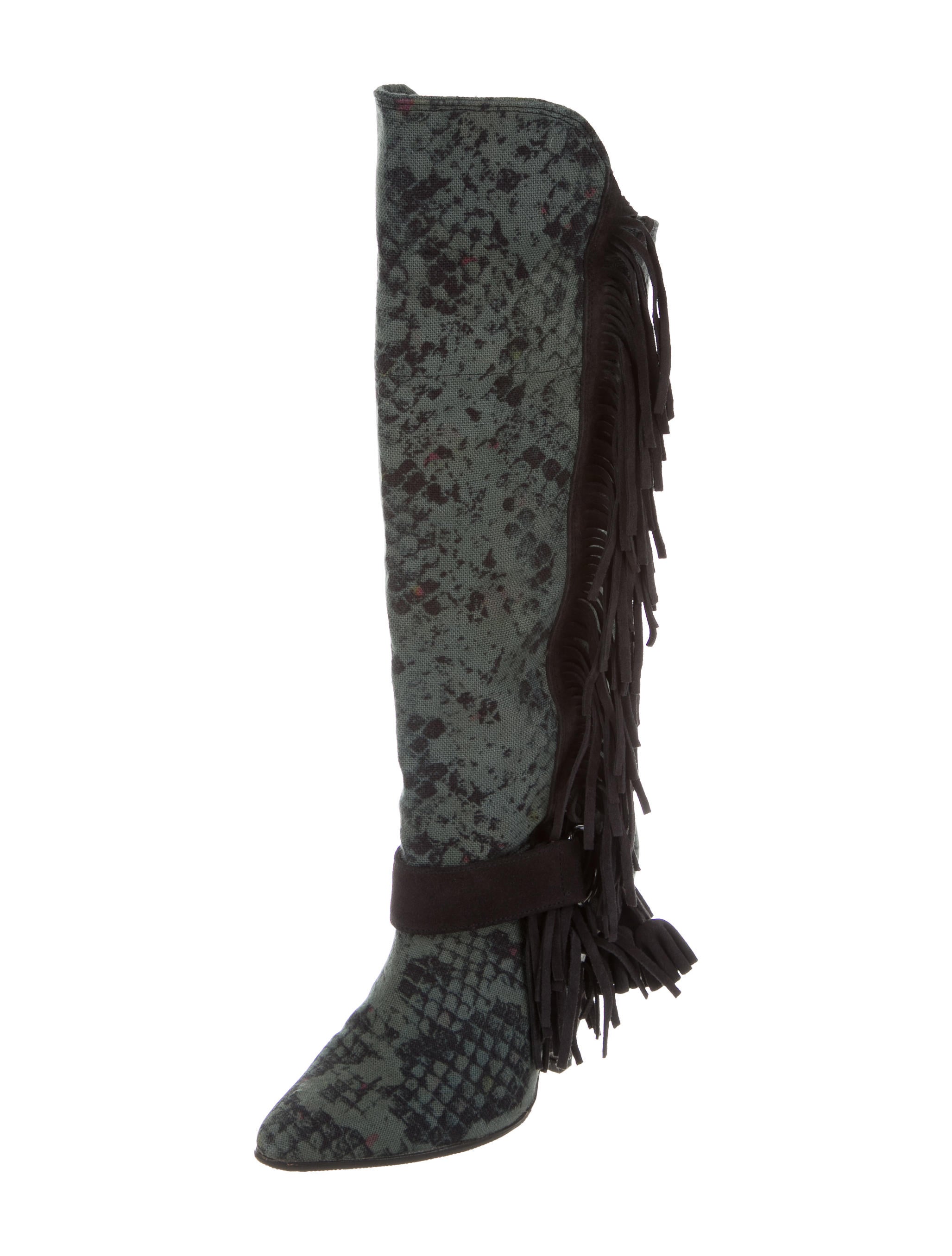 Isabel Marant Fringe-Trimmed Knee-High Boots - Grey Boots, Shoes ...