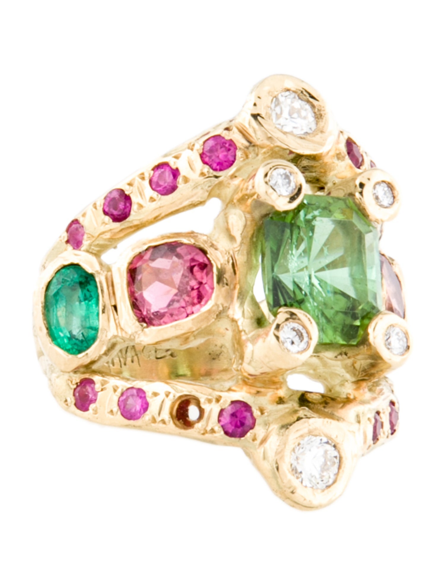 Millie Savage 16K Tourmaline, Emerald, Ruby & Diamond Cocktail Ring ...