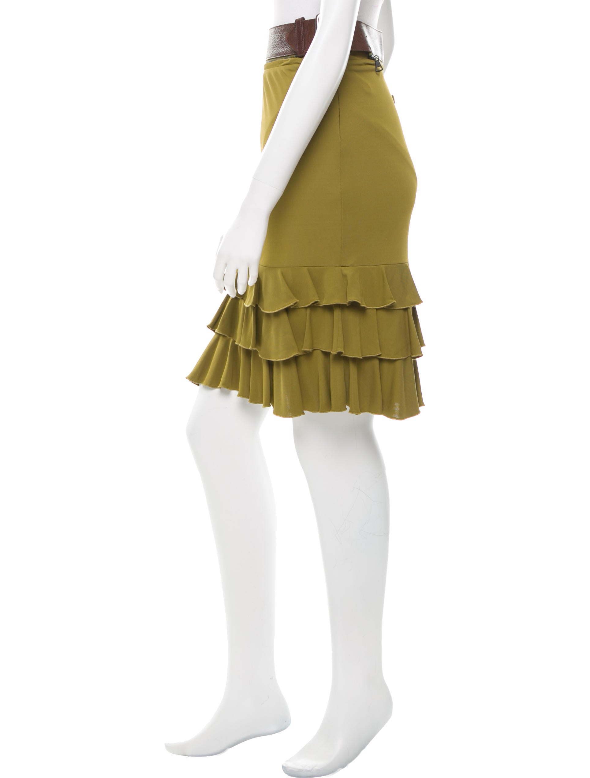 Jean Paul Gaultier Ruffle-Accented Knee-Length Skirt - Green Skirts ...