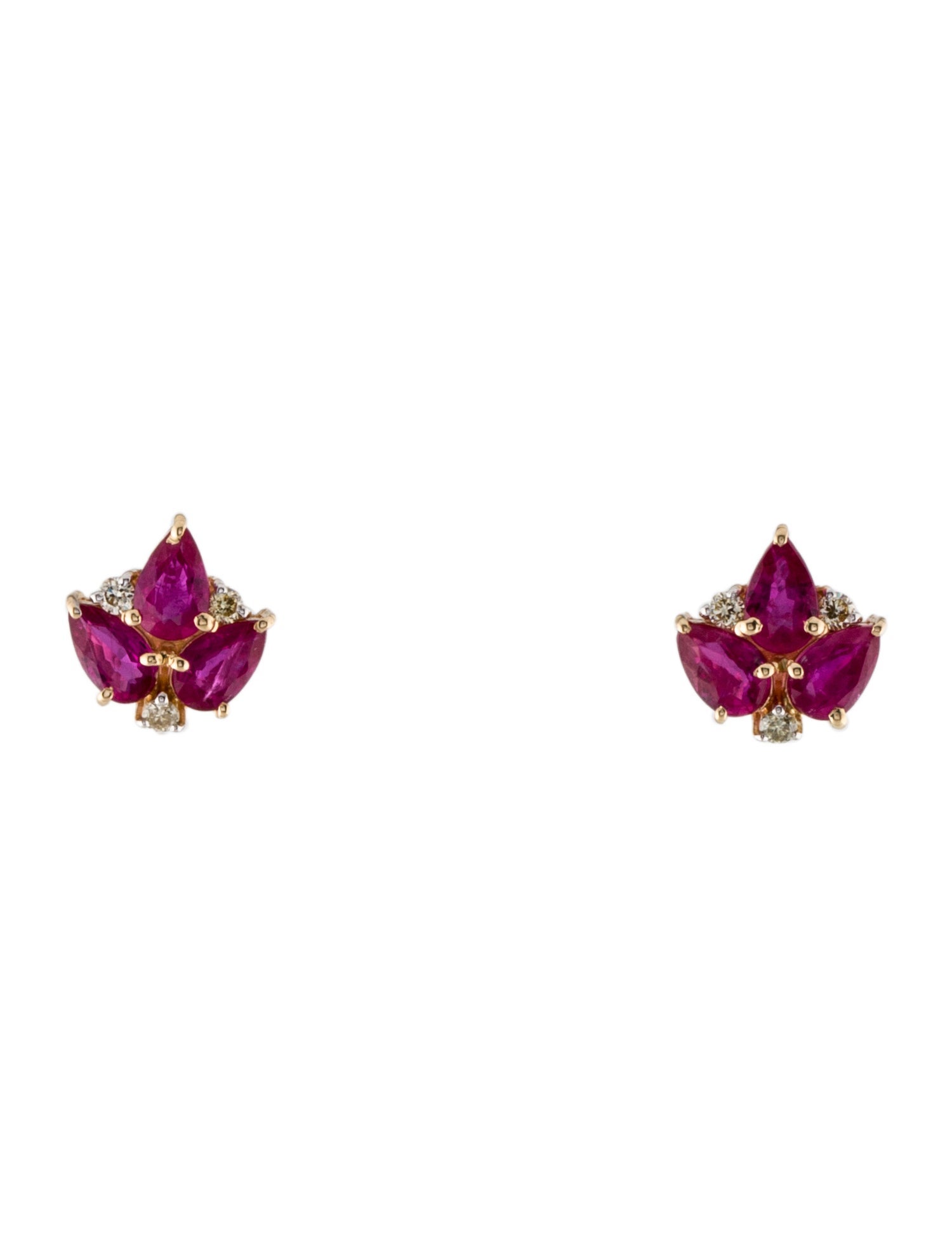 Jewelmak 14K Ruby & Diamond Stud Earrings - 14K Yellow Gold Stud, Earrings - JEMAR20505 | The ...