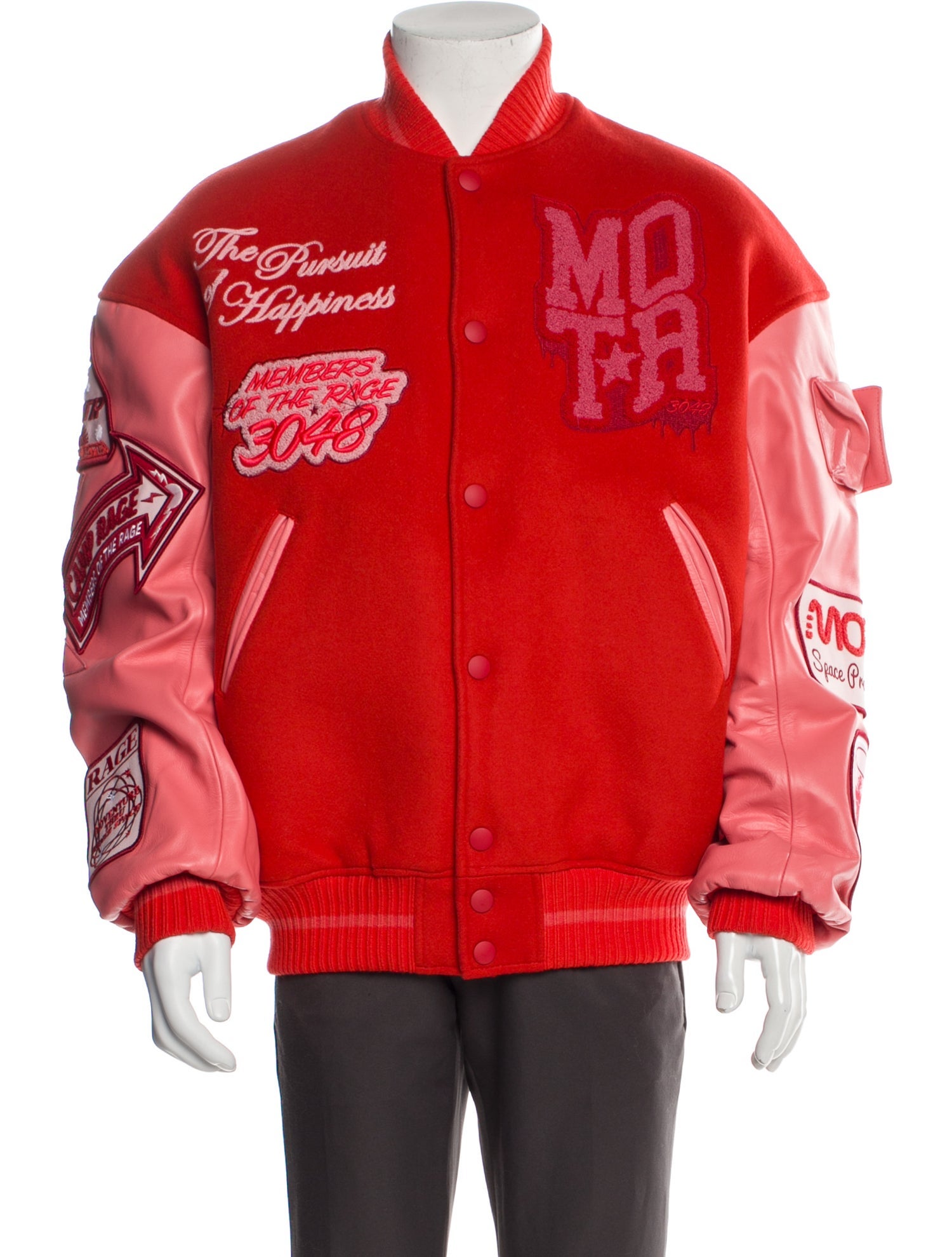 Members of the Rage Virgin Wool Graphic Print Varsity Jacket - Red ...