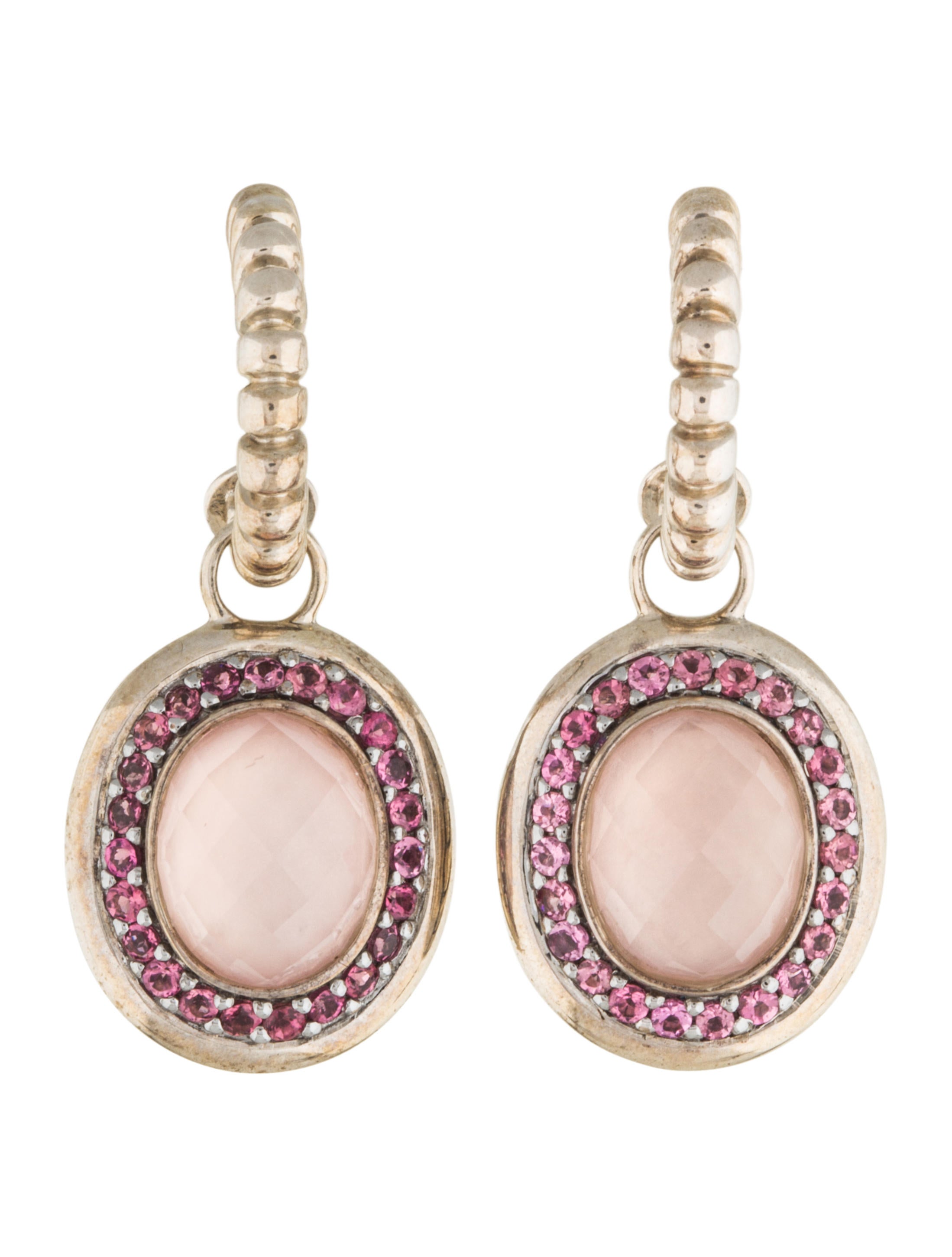 John Hardy Rose Quartz & Pink Tourmaline Batu Bedeg Drop Earrings w ...