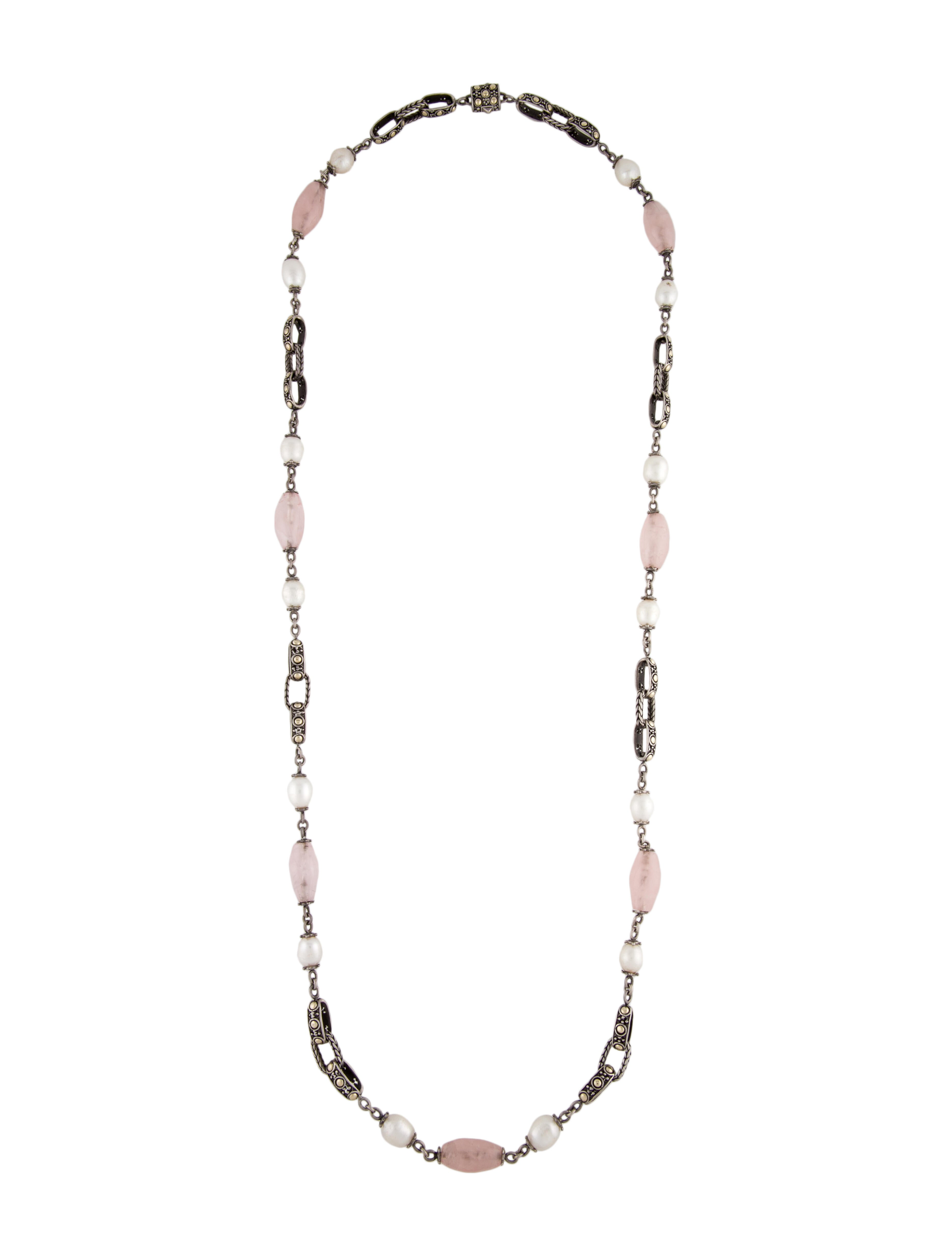 John Hardy Dot Two-Tone Pearl & Rose Quartz Station Necklace - 18K ...