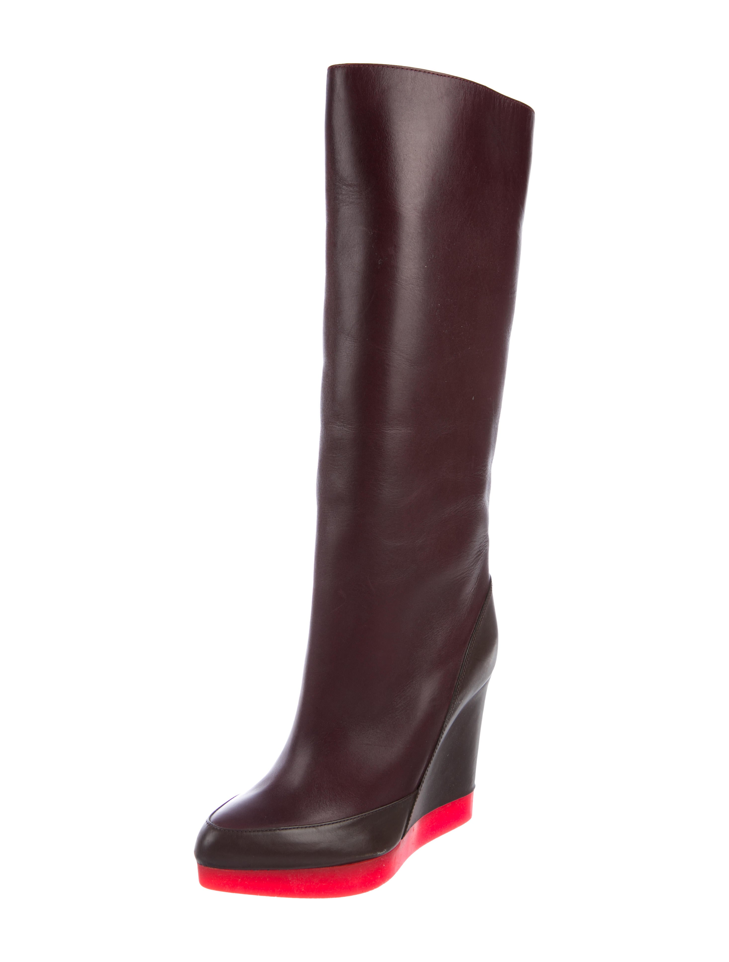 Jil Sander Leather Knee-High Wedge Boots - Burgundy Boots, Shoes ...