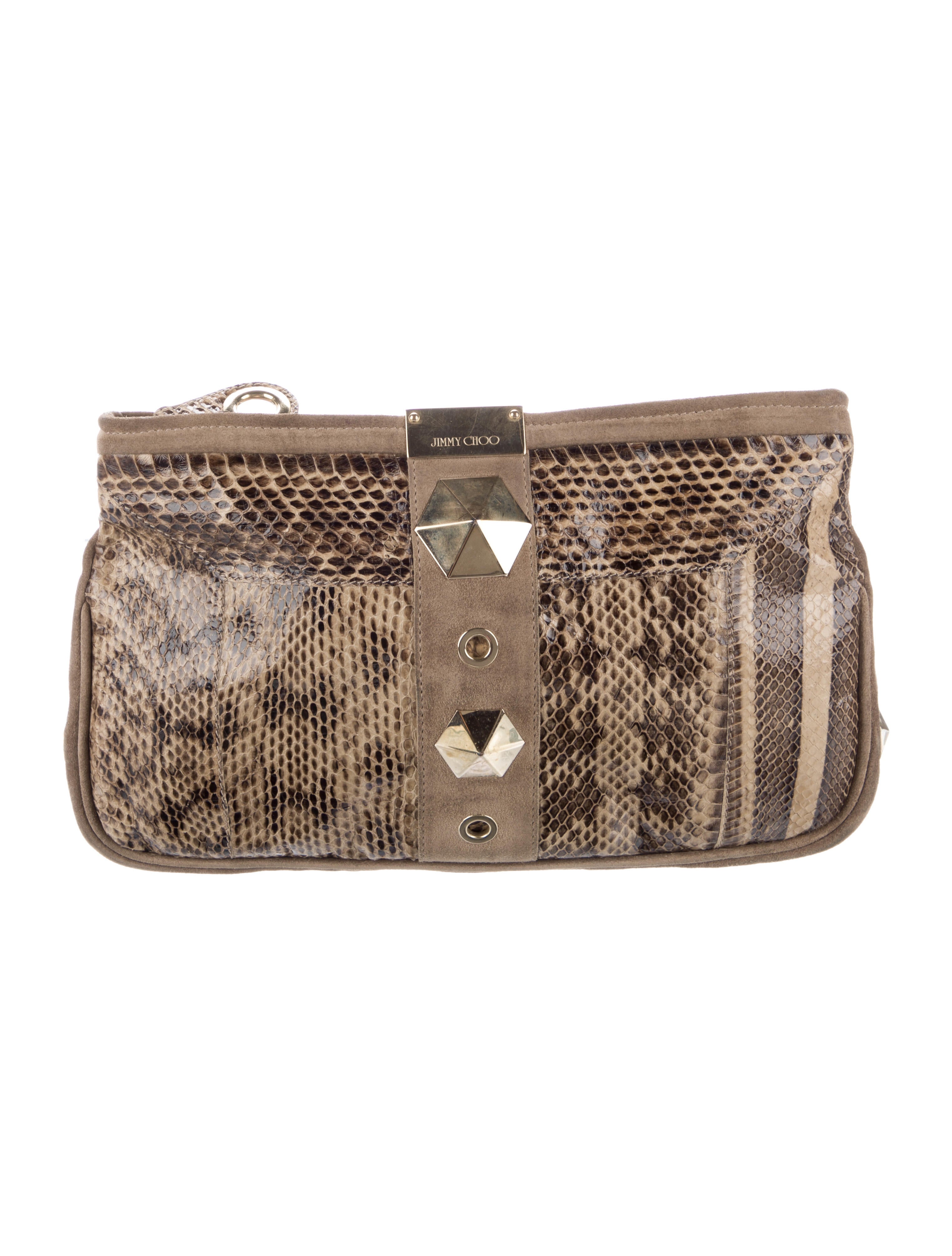 Jimmy Choo Snakeskin Suede Trimmed Clutch - Neutrals Clutches, Handbags ...