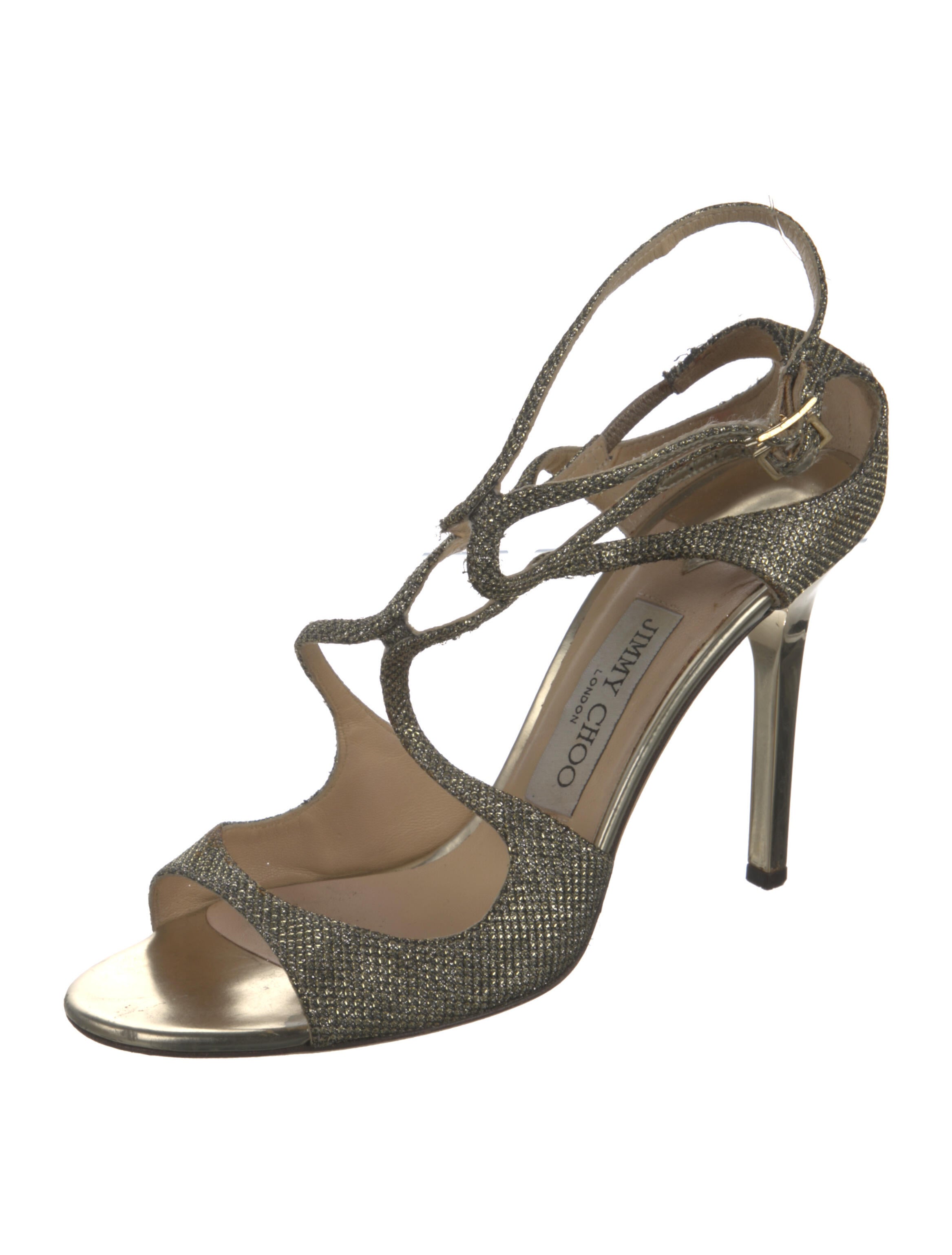 Jimmy Choo Leather Ankle Strap Sandals - Gold Sandals, Shoes - JIM64367 ...
