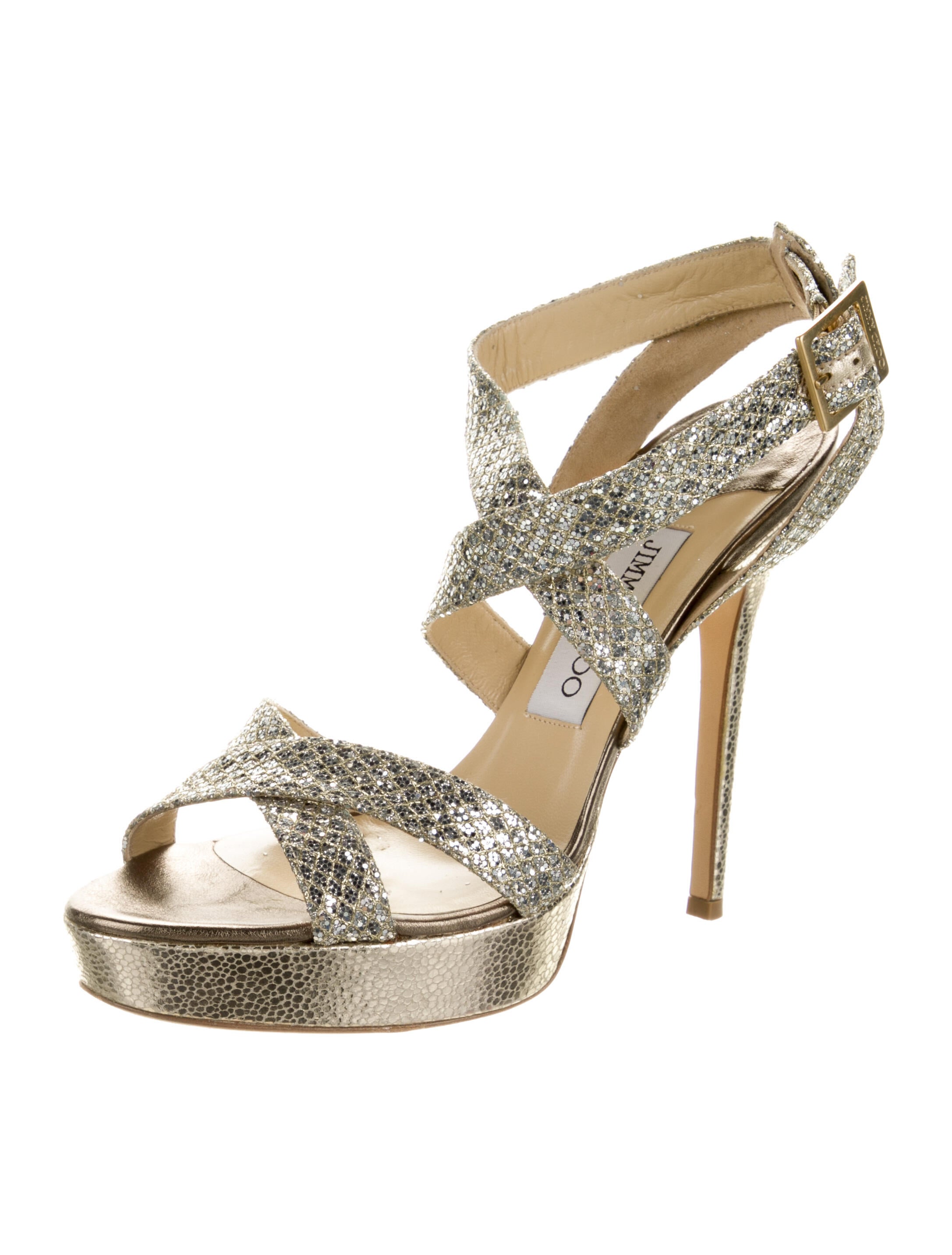 Jimmy Choo Leather Ankle Strap Sandals - Gold Sandals, Shoes - JIM64367 ...