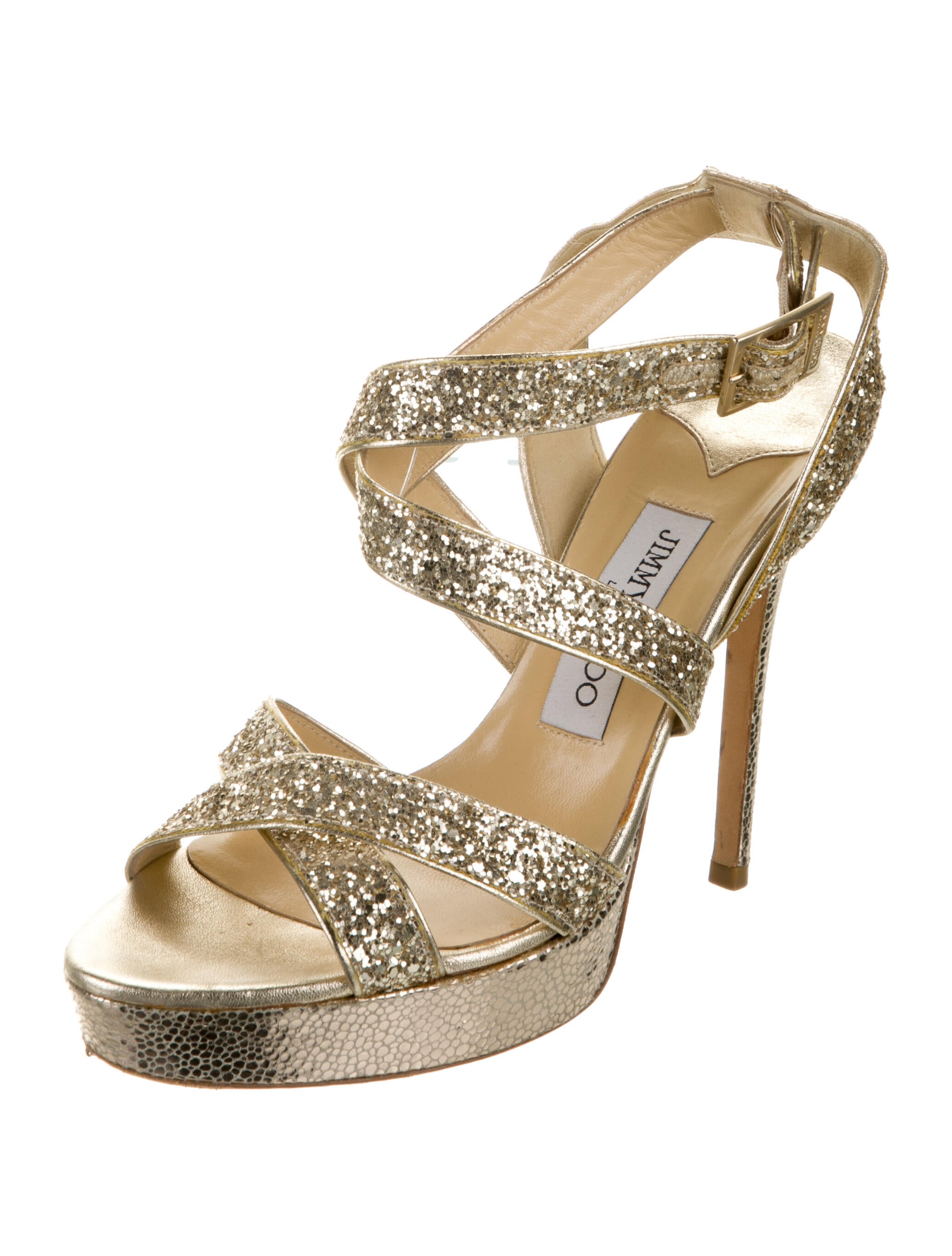 Jimmy Choo Woven Embellished Sandals - Gold Sandals, Shoes - JIM66843 ...