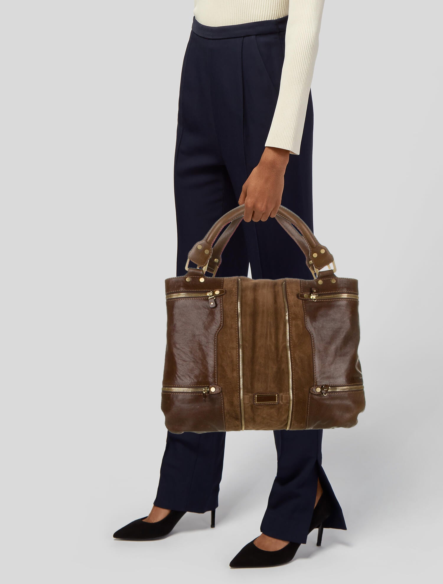 Jimmy Choo Leather Trimmed Canvas Shoulder Bag - Brown Shoulder Bags ...
