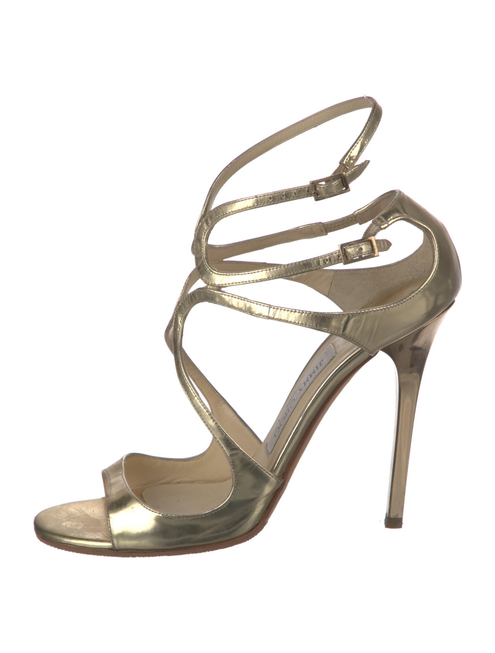 Jimmy Choo Leather Sandals - Gold Sandals, Shoes - JIM343354 | The RealReal