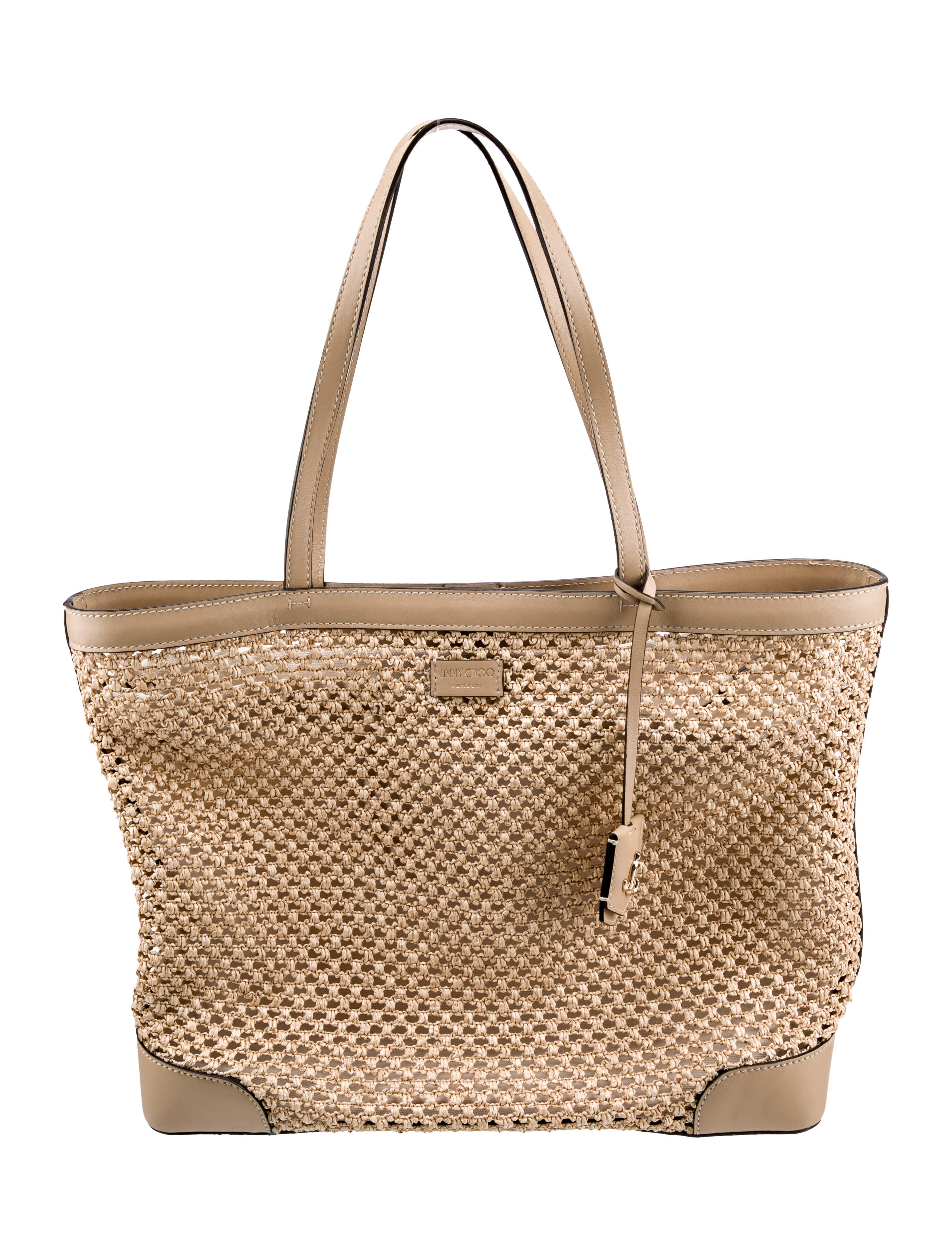 Jimmy Choo Straw Leather Trim Tote - Neutrals Totes, Handbags ...
