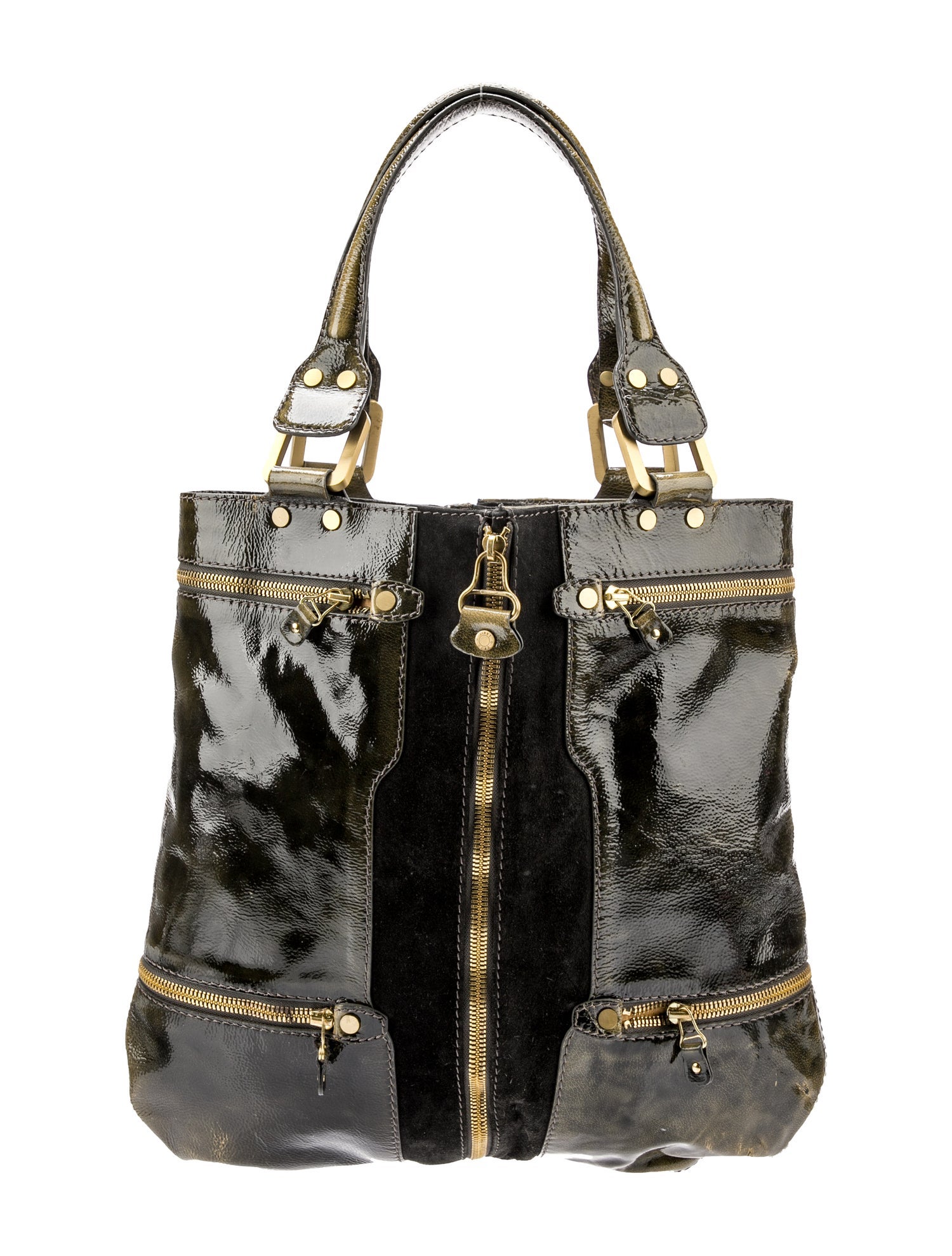 Jimmy Choo Patent Leather Suede-Trimmed Tote - Brown Totes, Handbags ...