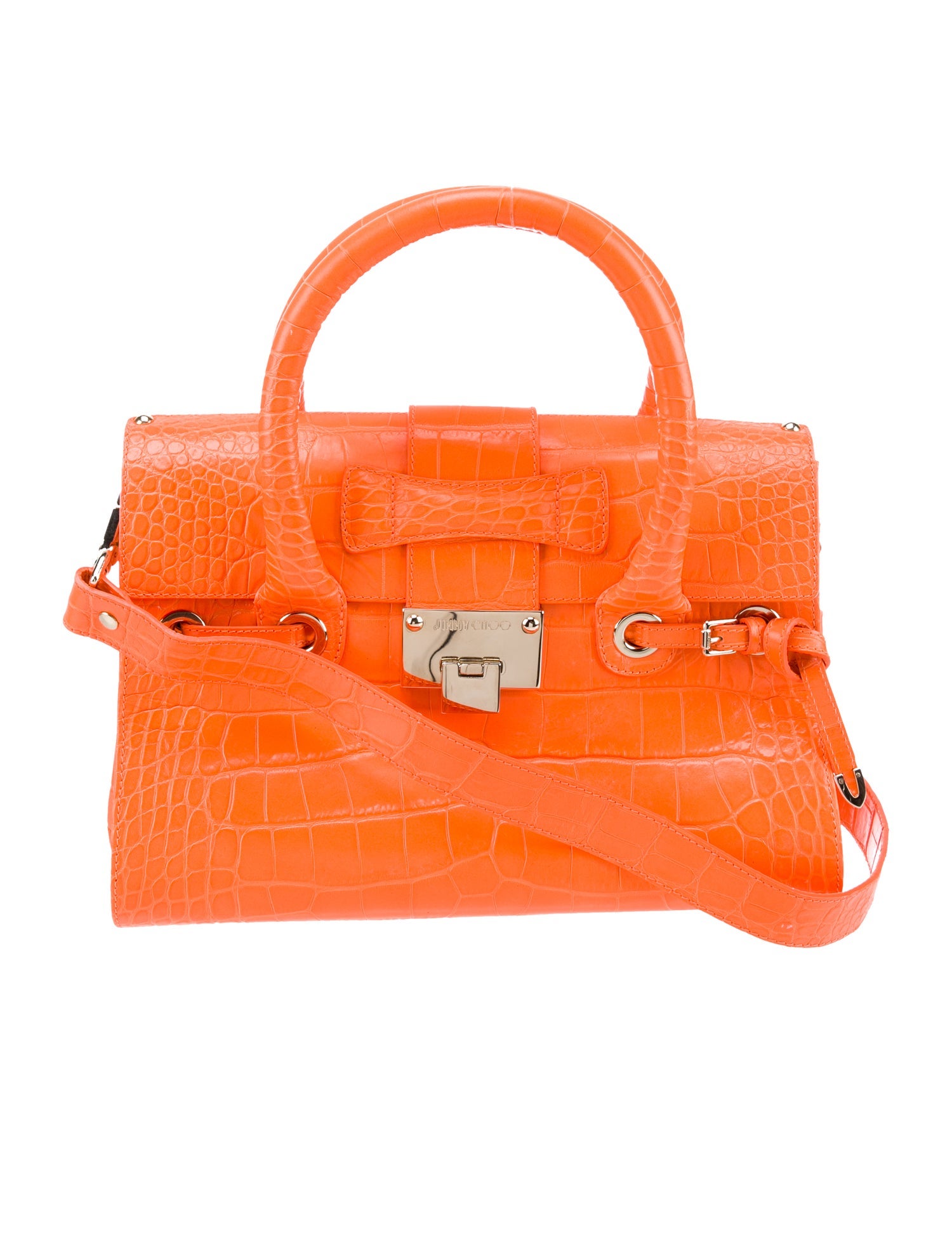 Jimmy Choo Embossed Leather Rosalie Handle Bag - Orange Handle Bags ...
