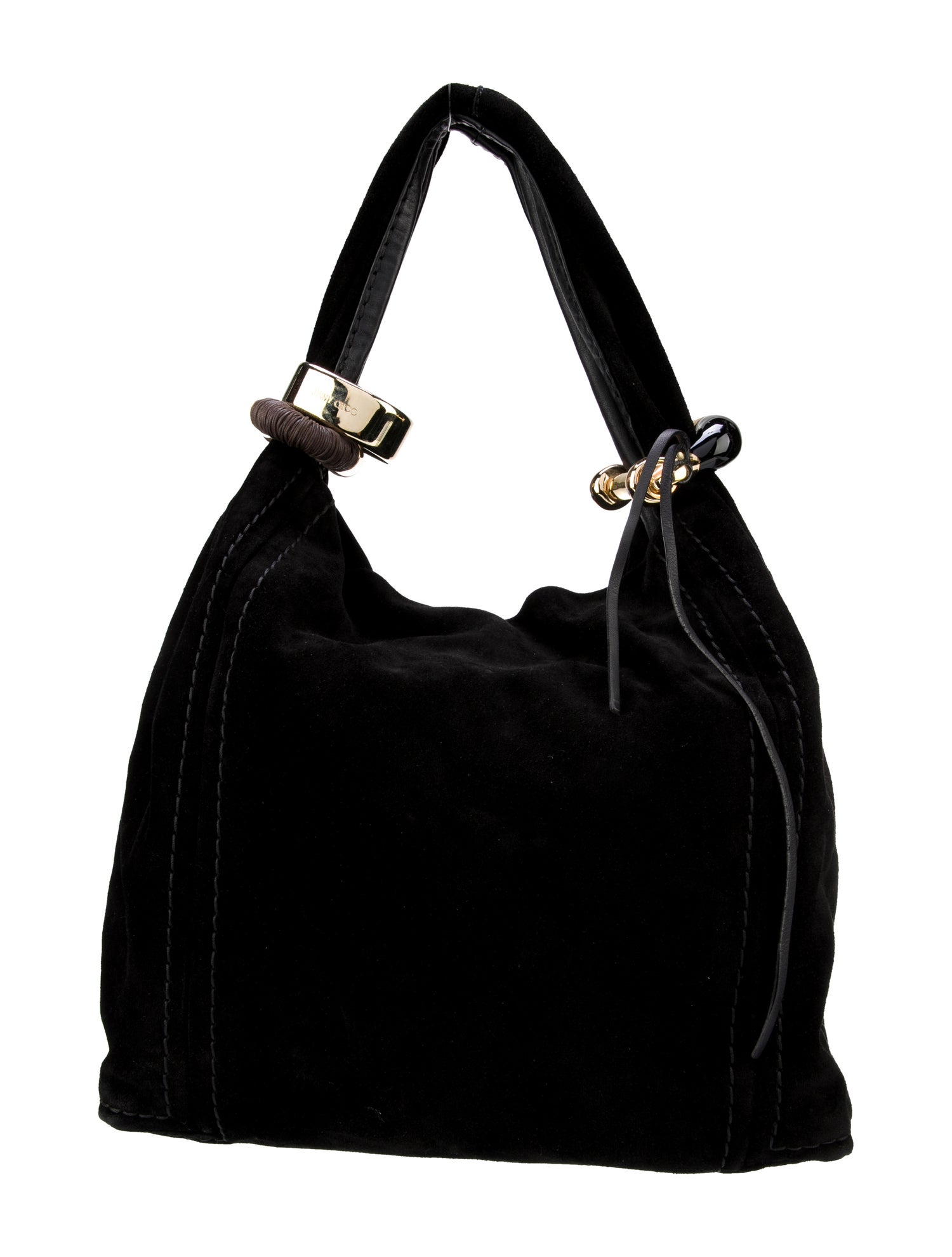 Jimmy Choo Leather Trim Suede Saba Shoulder Bag - Black Shoulder Bags ...