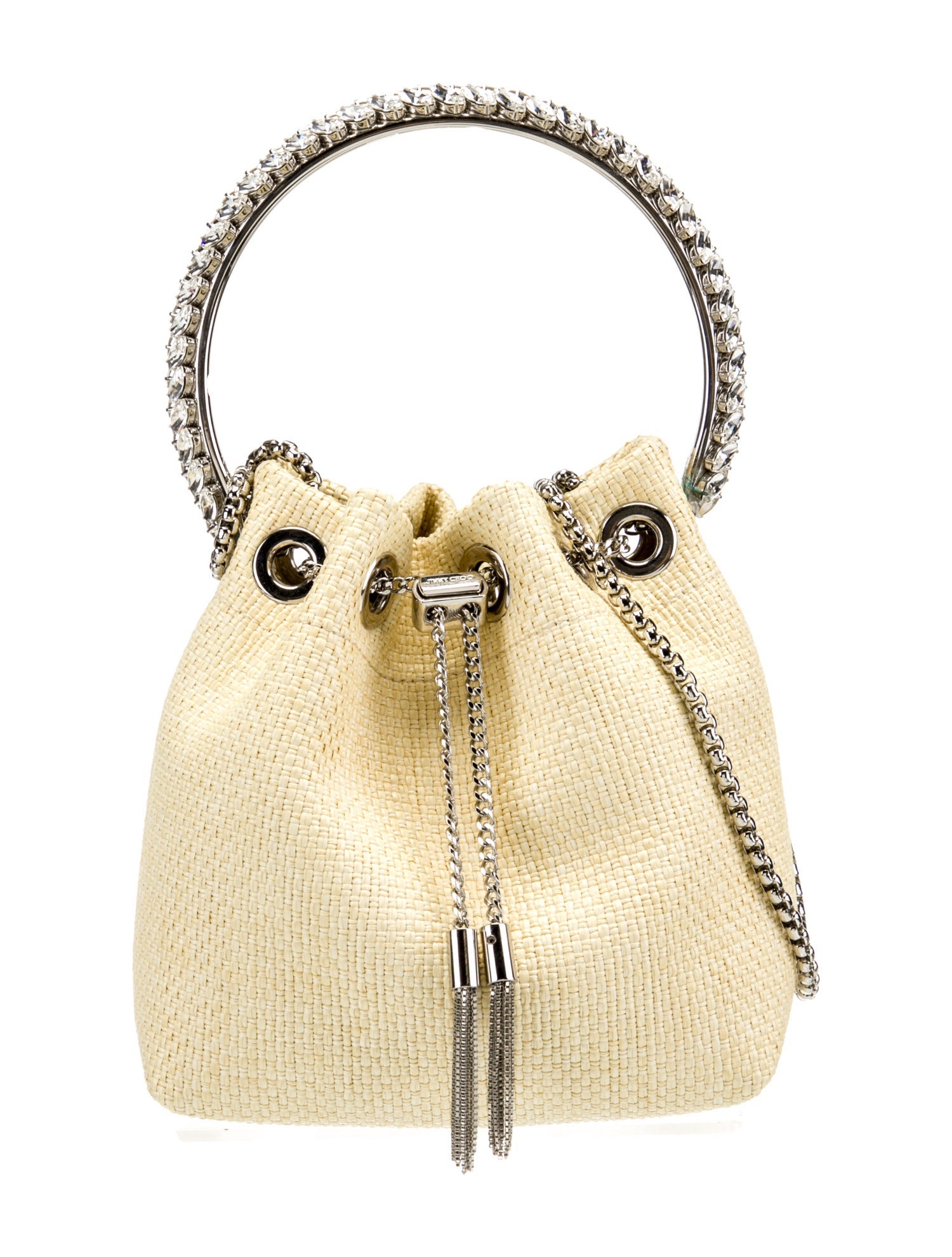 Jimmy Choo Crystal Embellished Raffia Bon Bon Evening Bag - Neutrals ...