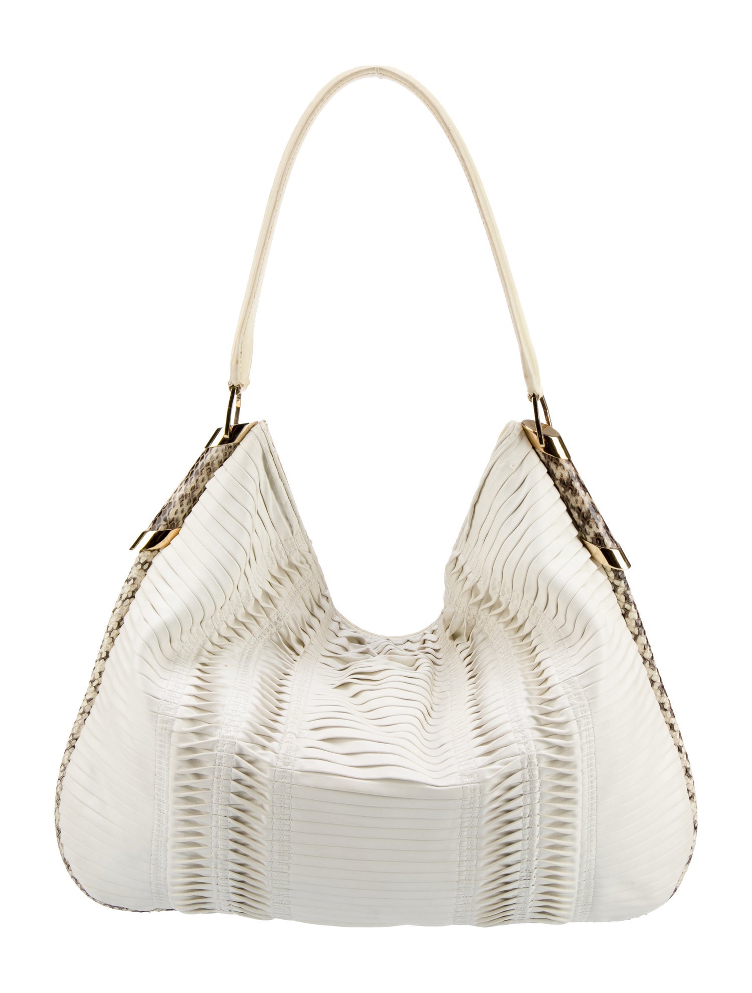 Jimmy Choo Leather Snakeskin Trimmed Hobo Bag - White Hobos, Handbags ...