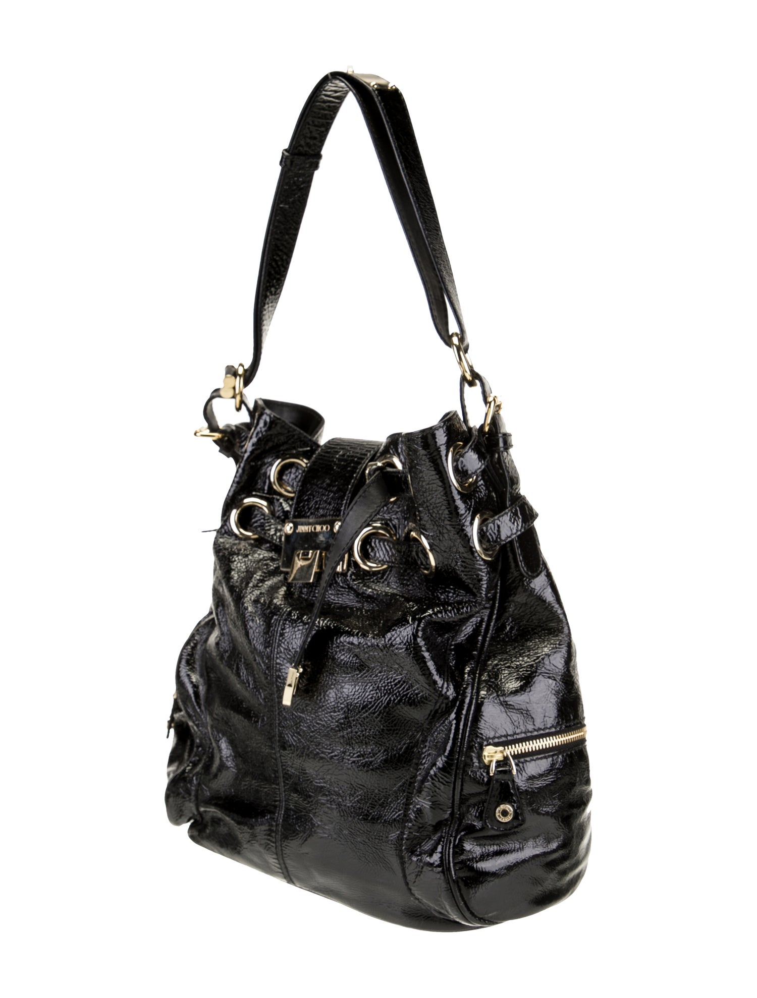 Jimmy Choo Patent Leather Riki - Black Shoulder Bags, Handbags ...