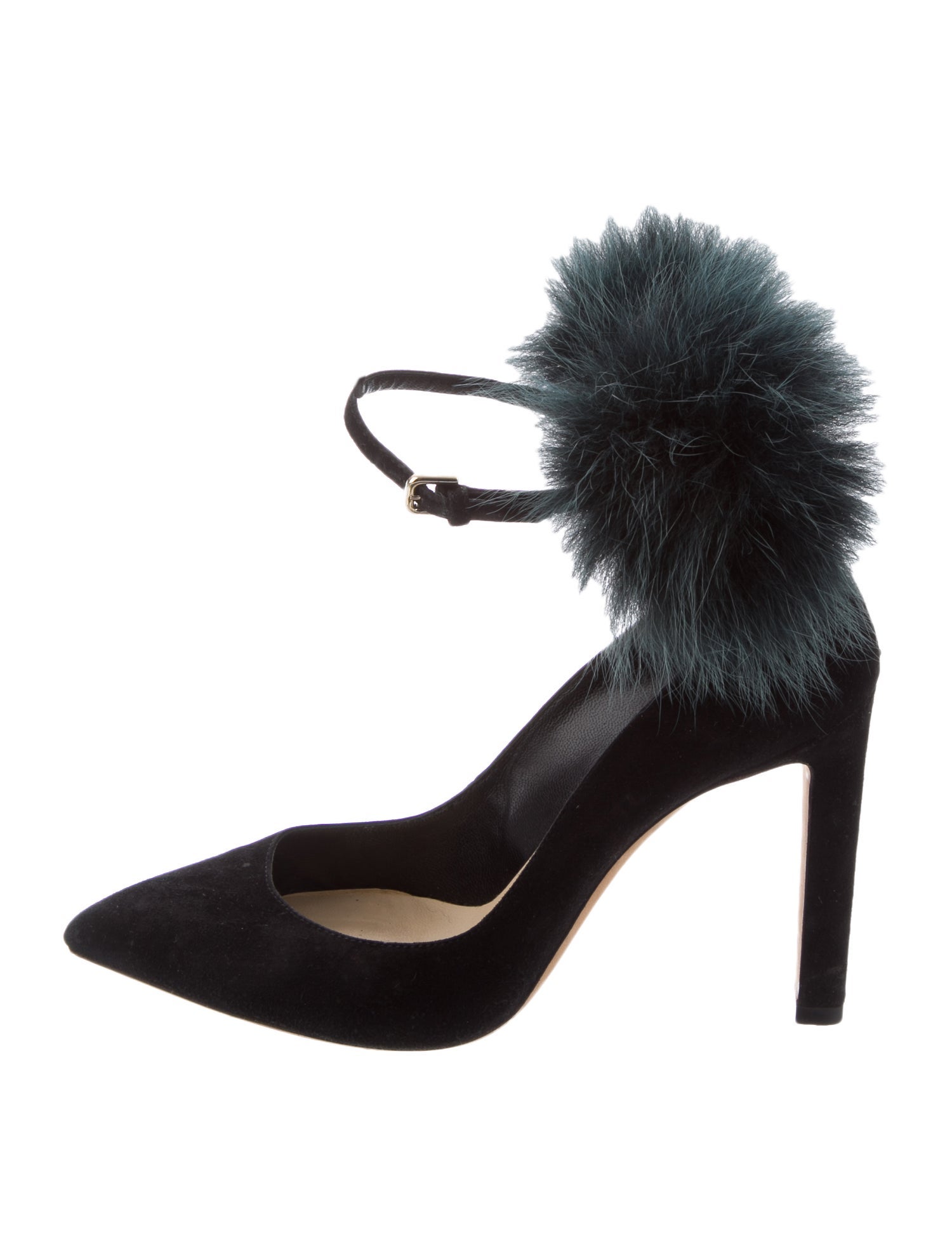 Jimmy Choo Suede Pom-Pom Embellishments D'Orsay Pumps - Black Pumps ...