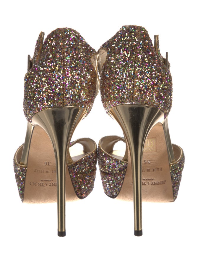 Jimmy Choo Glitter Glitter Accents T-Strap Pumps - Gold Pumps, Shoes ...