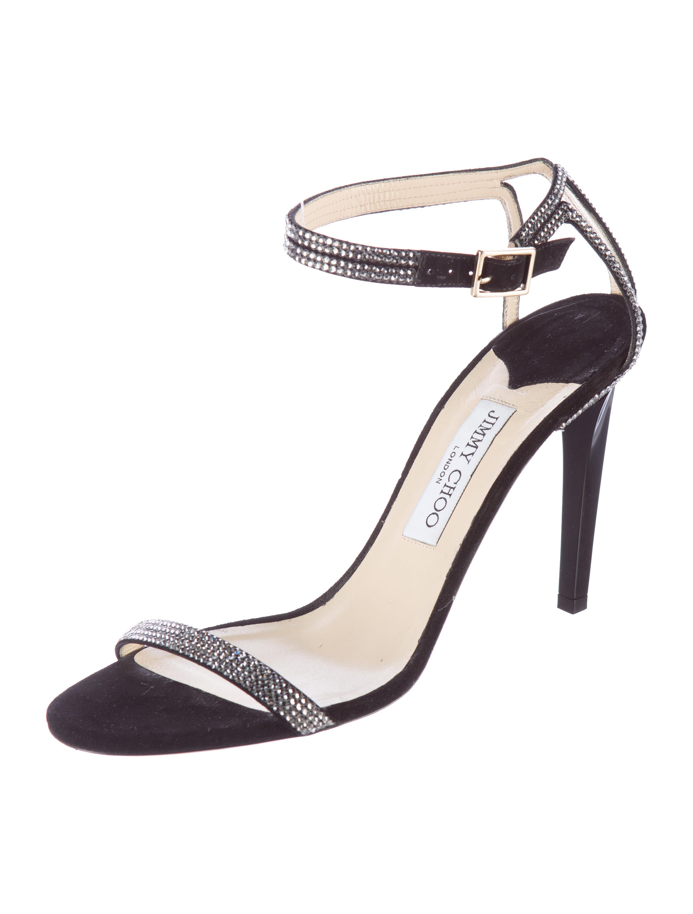 Jimmy Choo Rhinestone Embellished Satin Sandals - Black Sandals, Shoes ...