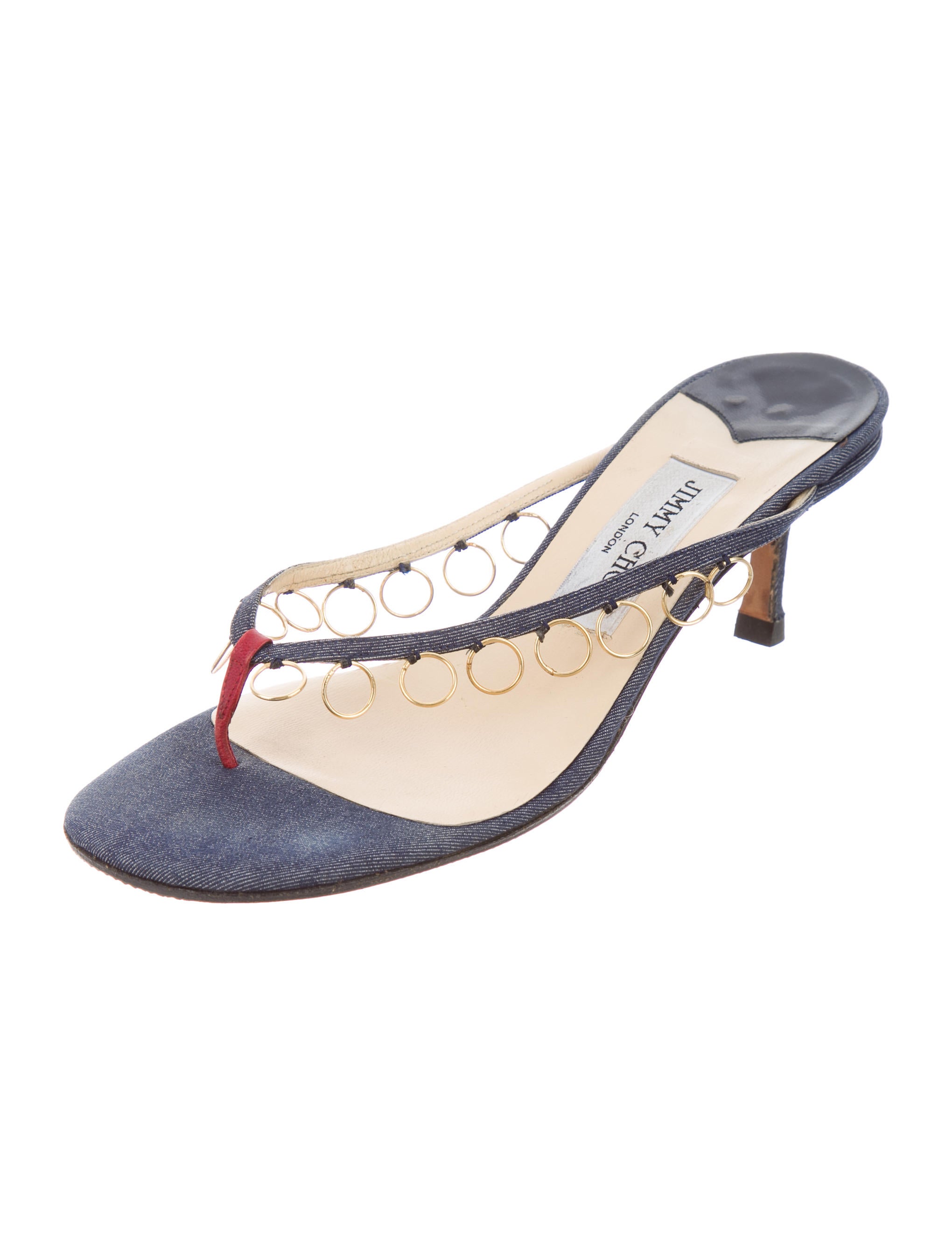 Jimmy Choo Denim Embellished Slide Sandals - Blue Sandals, Shoes ...