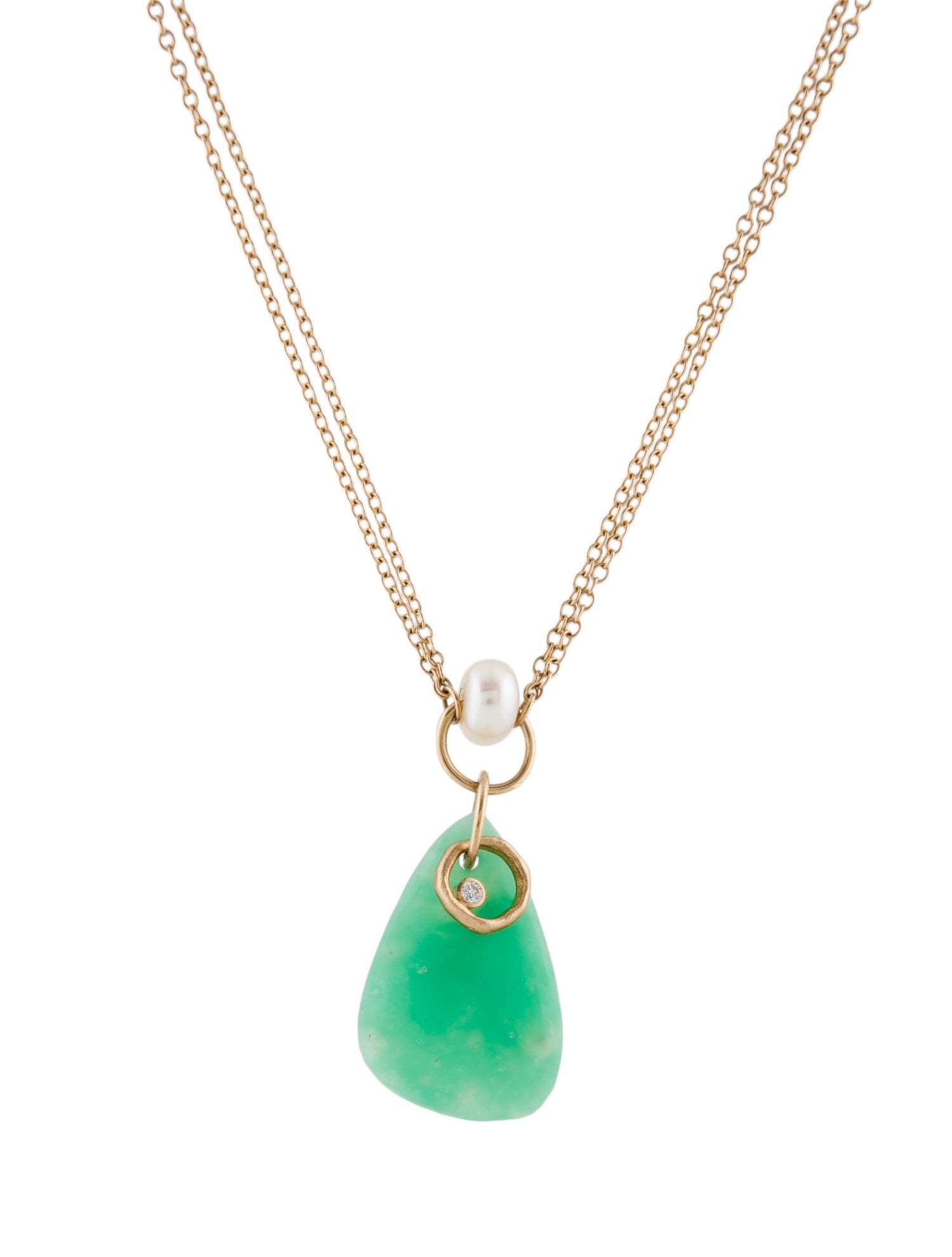Jamie Joseph 14K Pearl, Chrysoprase & Diamond Pendant Necklace - 14K ...