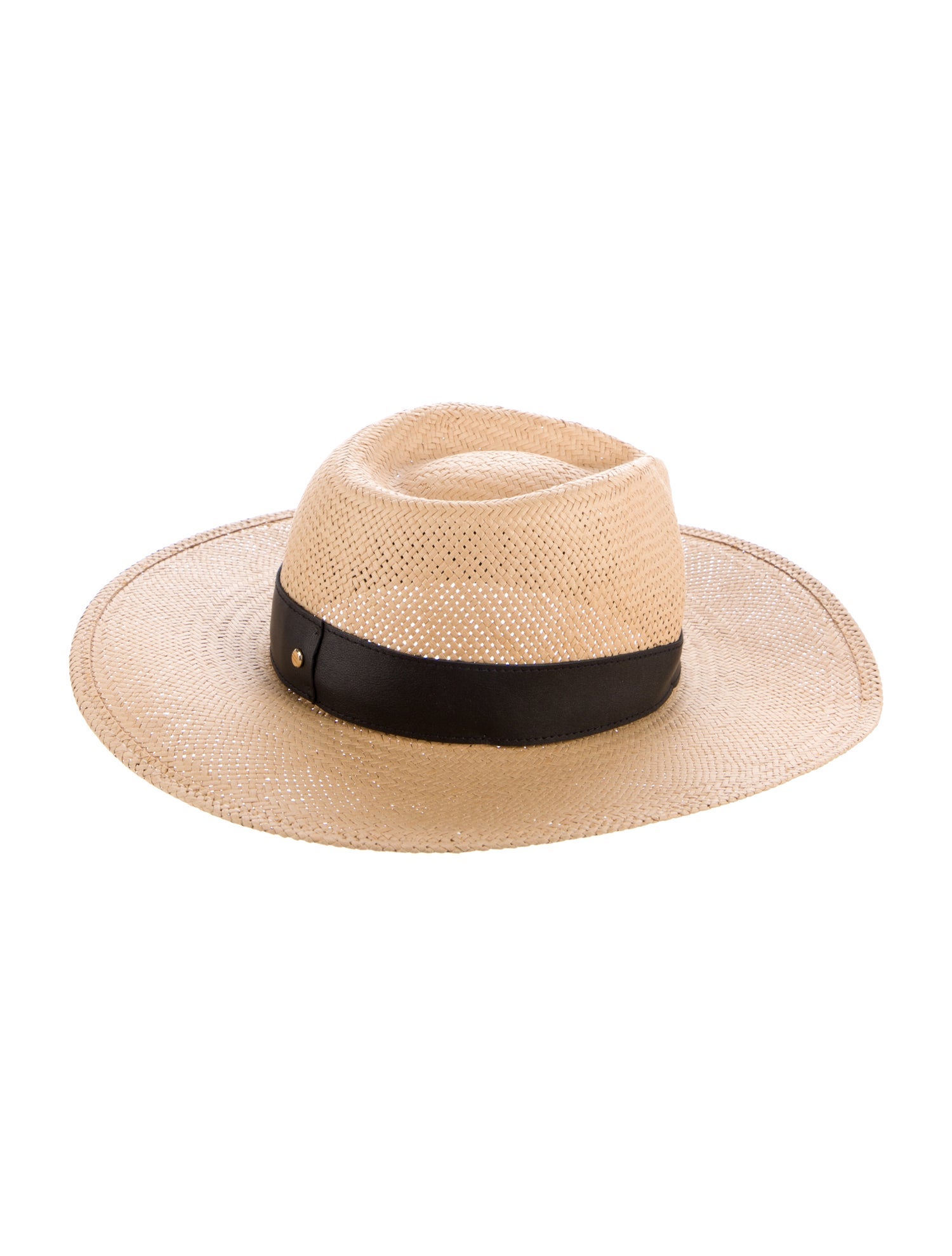 Janessa Leone Straw Leather Trimmed Fedora Hat - Neutrals Hats ...