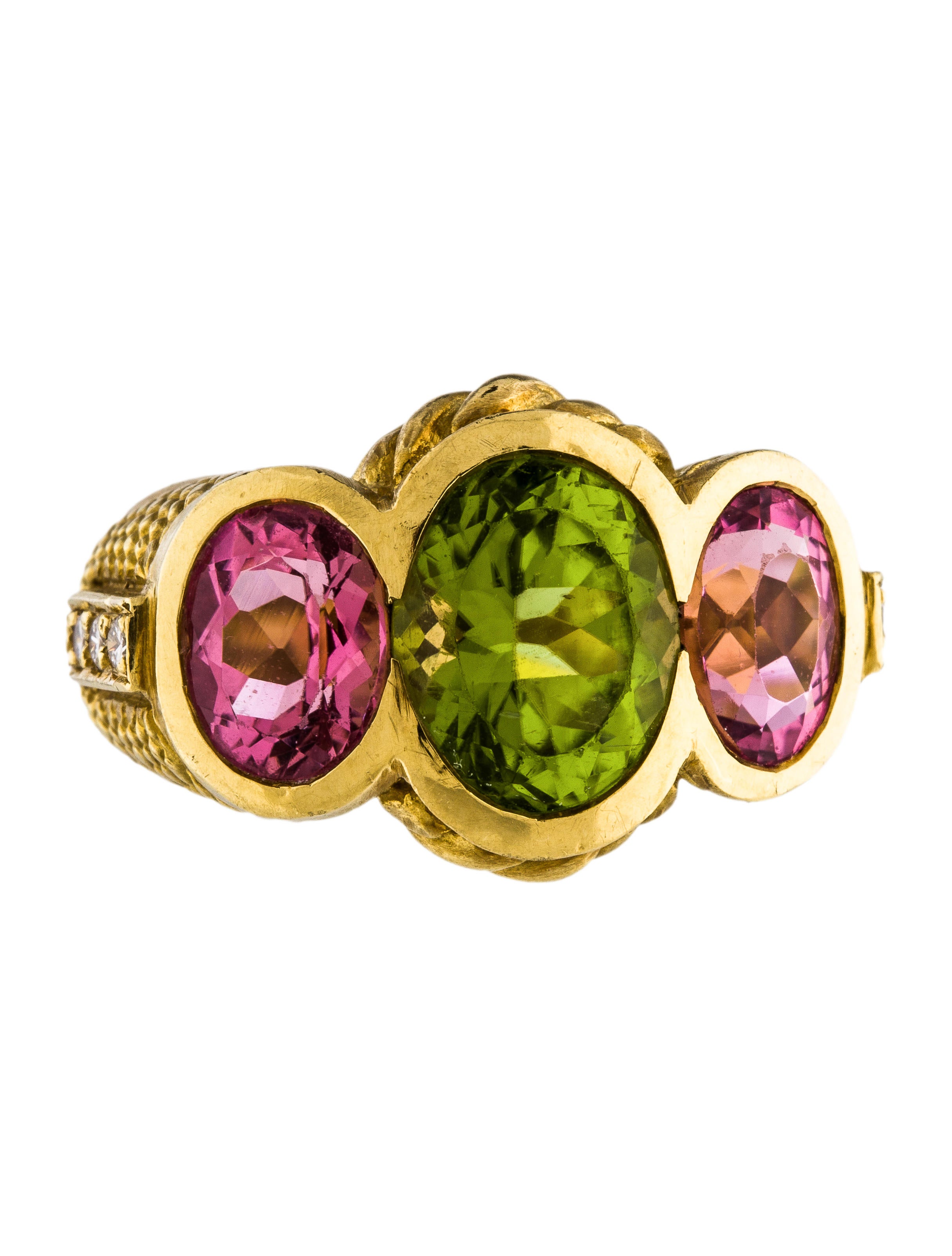 Judith Ripka 18K Peridot, Pink Tourmaline & Diamond Cocktail Ring - 18K ...