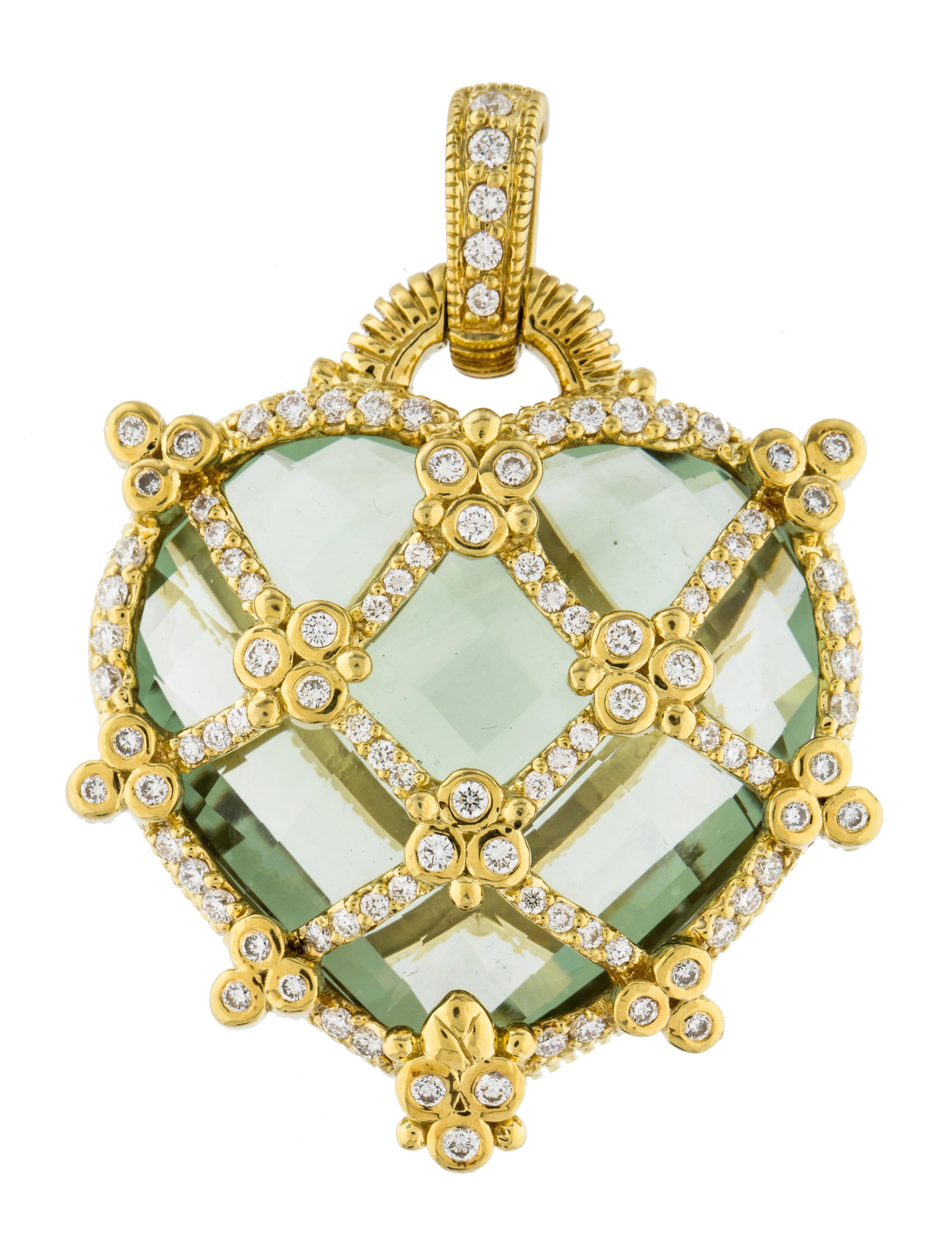 Judith Ripka 18K Prasiolite & Diamond Heart Pendant - 18K Yellow Gold ...