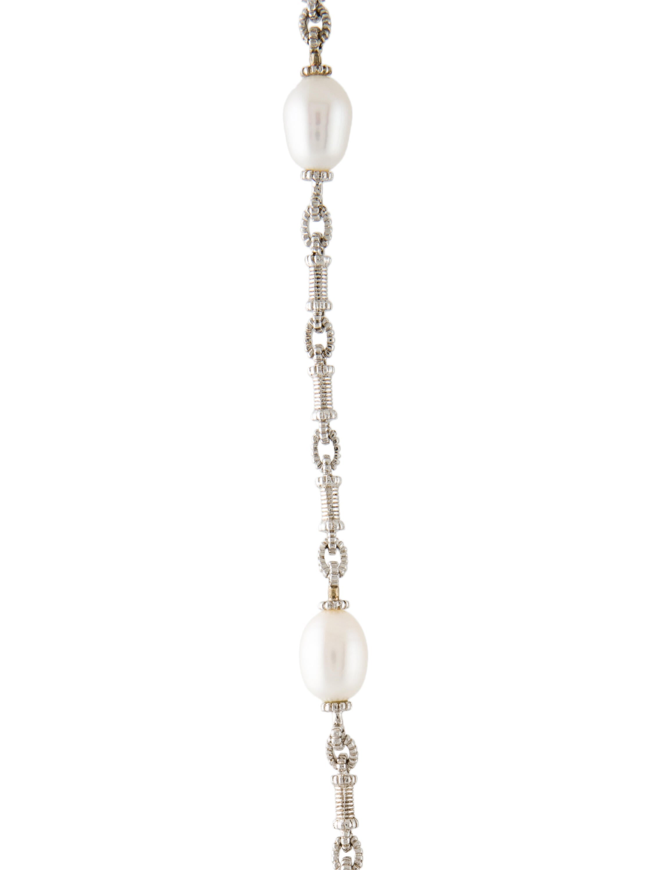 Judith Ripka Pearl & Diamond Station Necklace - 18K Yellow Gold Bead ...