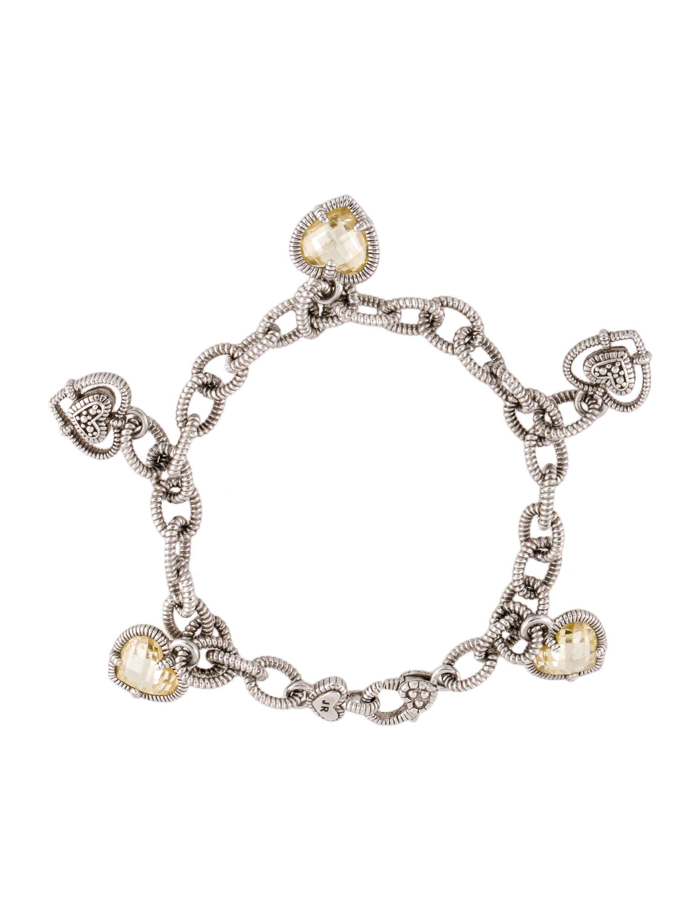 Judith Ripka JR Two Pink Crystal Heart Bracelet - 18K Yellow Gold Charm ...