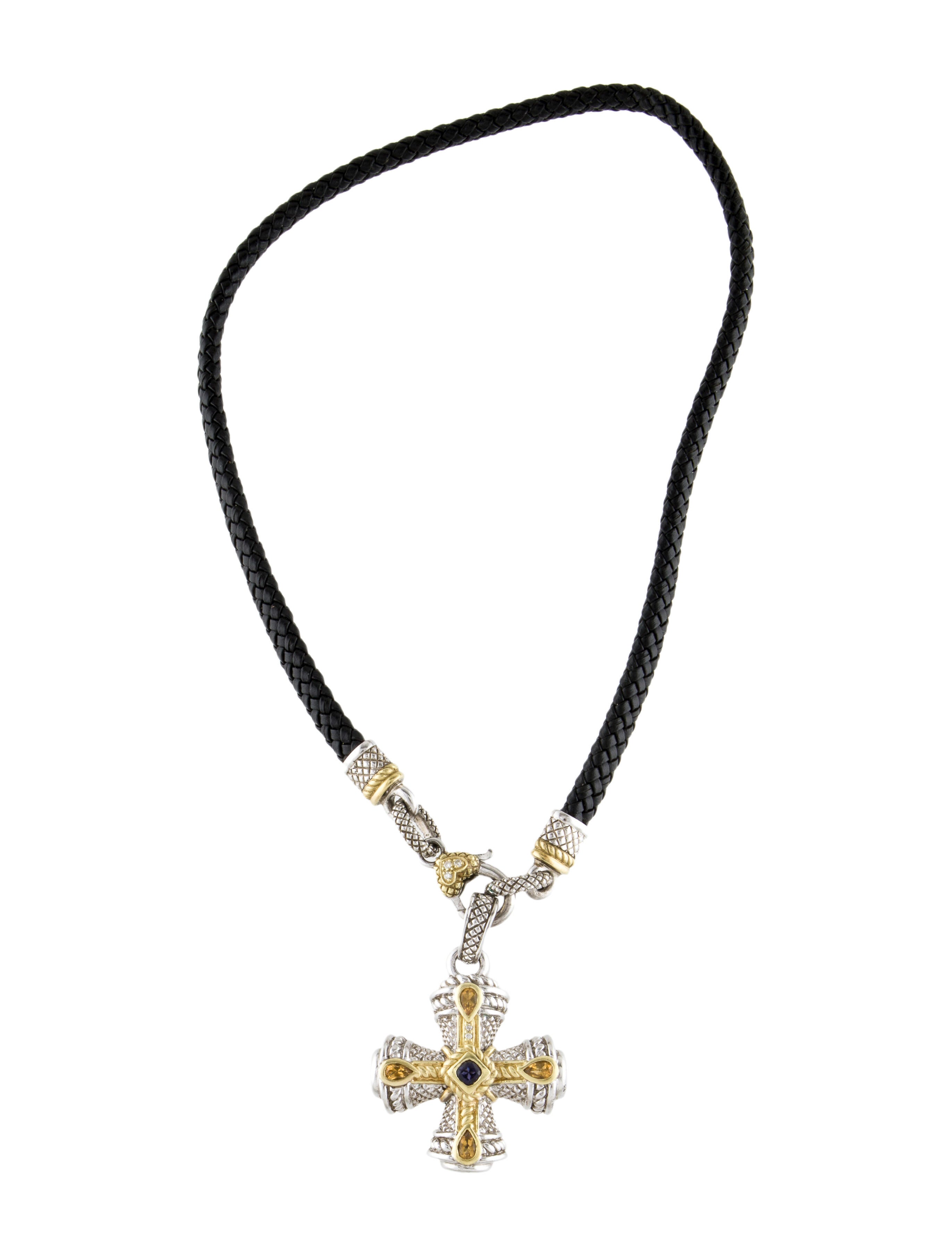 Judith Ripka Diamond, Citrine & Iolite Maltese Cross Pendant Necklace ...