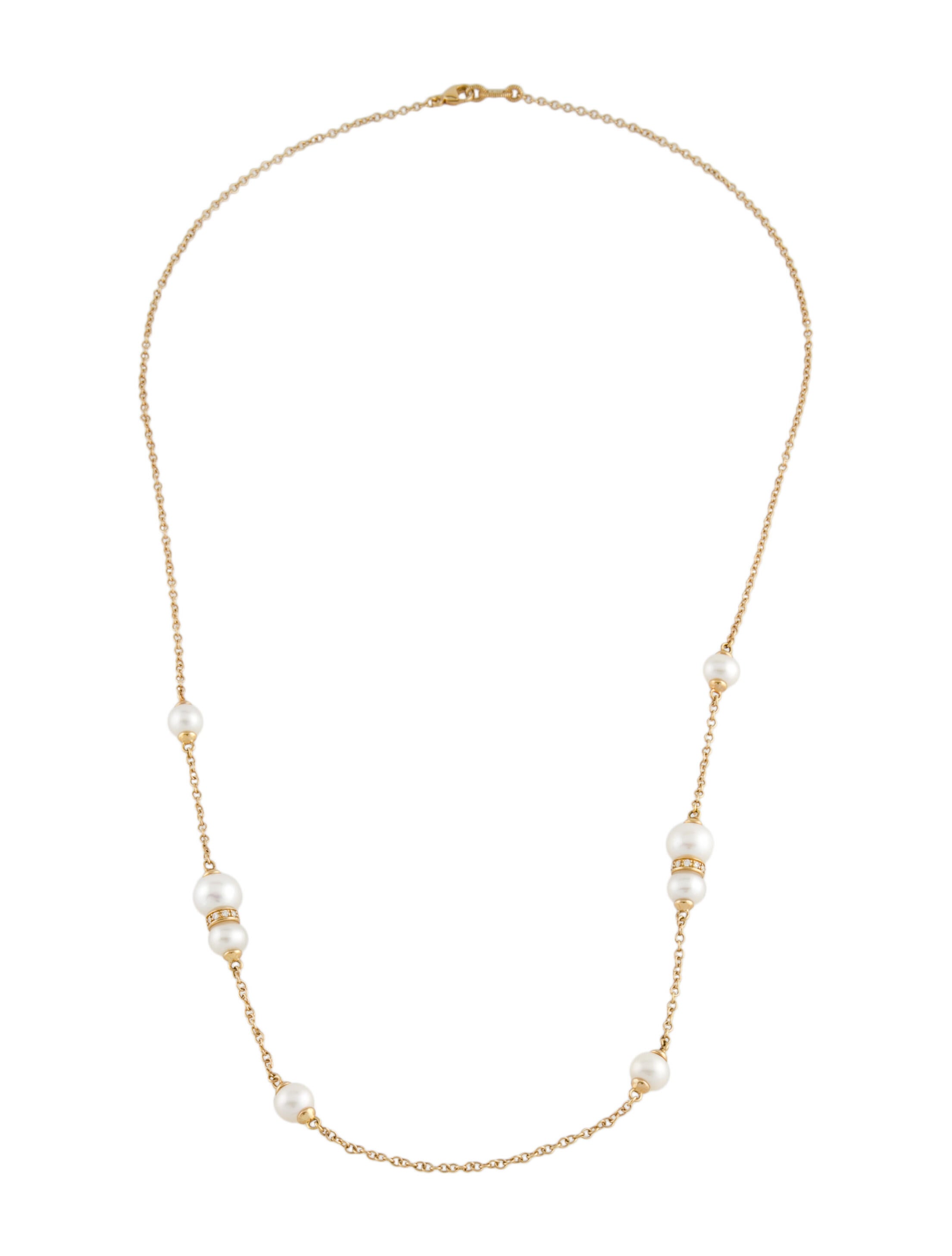 Judith Ripka 18K Pearl & Diamond Shima Station Necklace w/ Tags - 18K ...