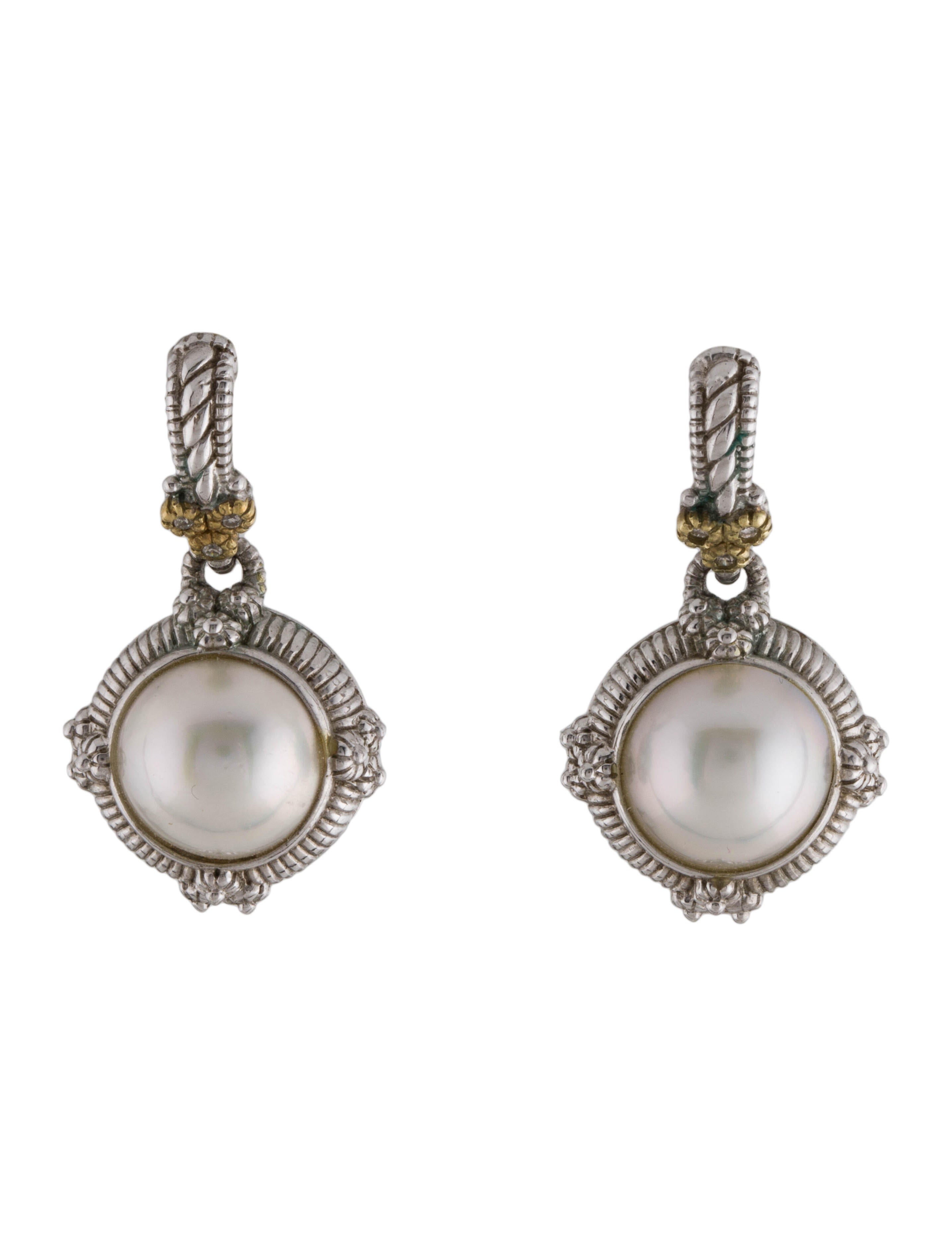 Judith Ripka Pearl & Diamond Drop Earrings - 18K Yellow Gold Drop ...