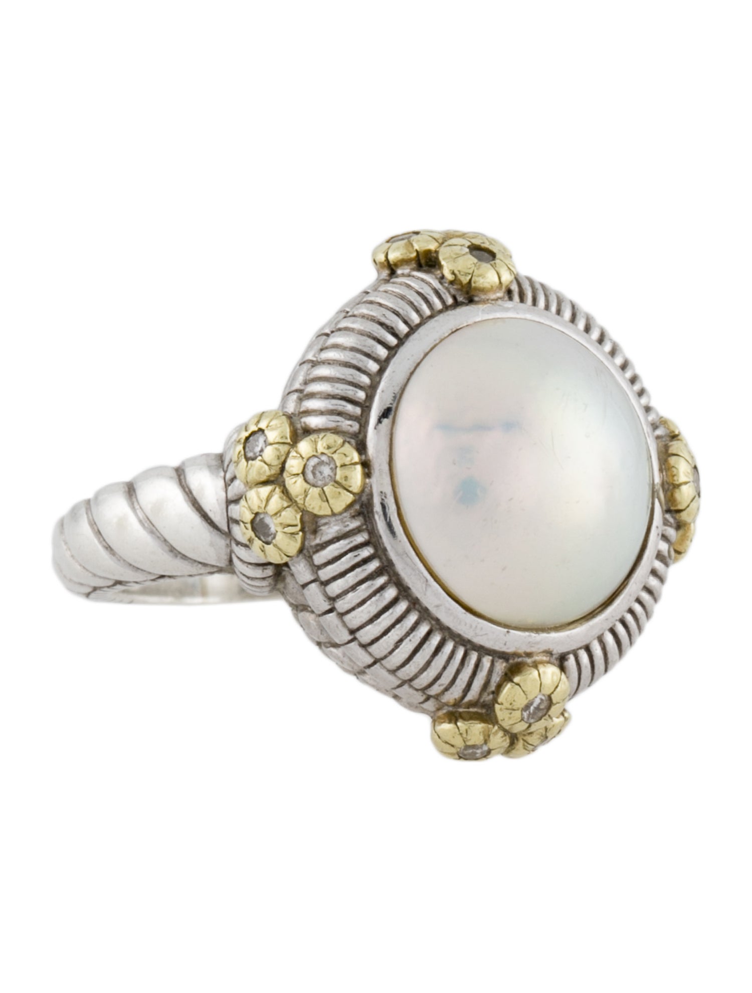 Judith Ripka Two-Tone Mabe Pearl & Diamond Garland Ring - 18K Yellow ...