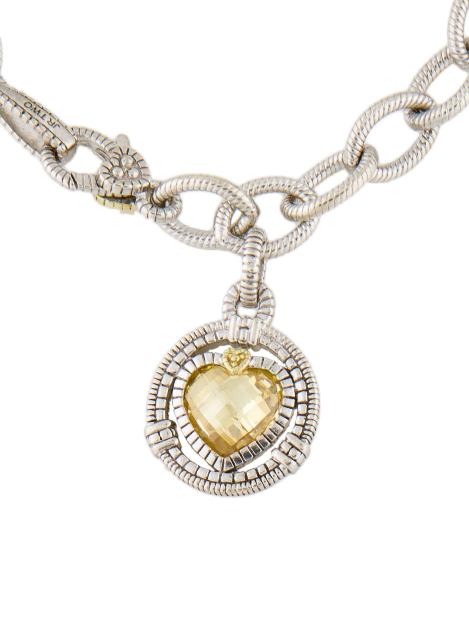 Judith Ripka Two-Tone Canary Crystal & Diamond Heart Charm Bracelet ...