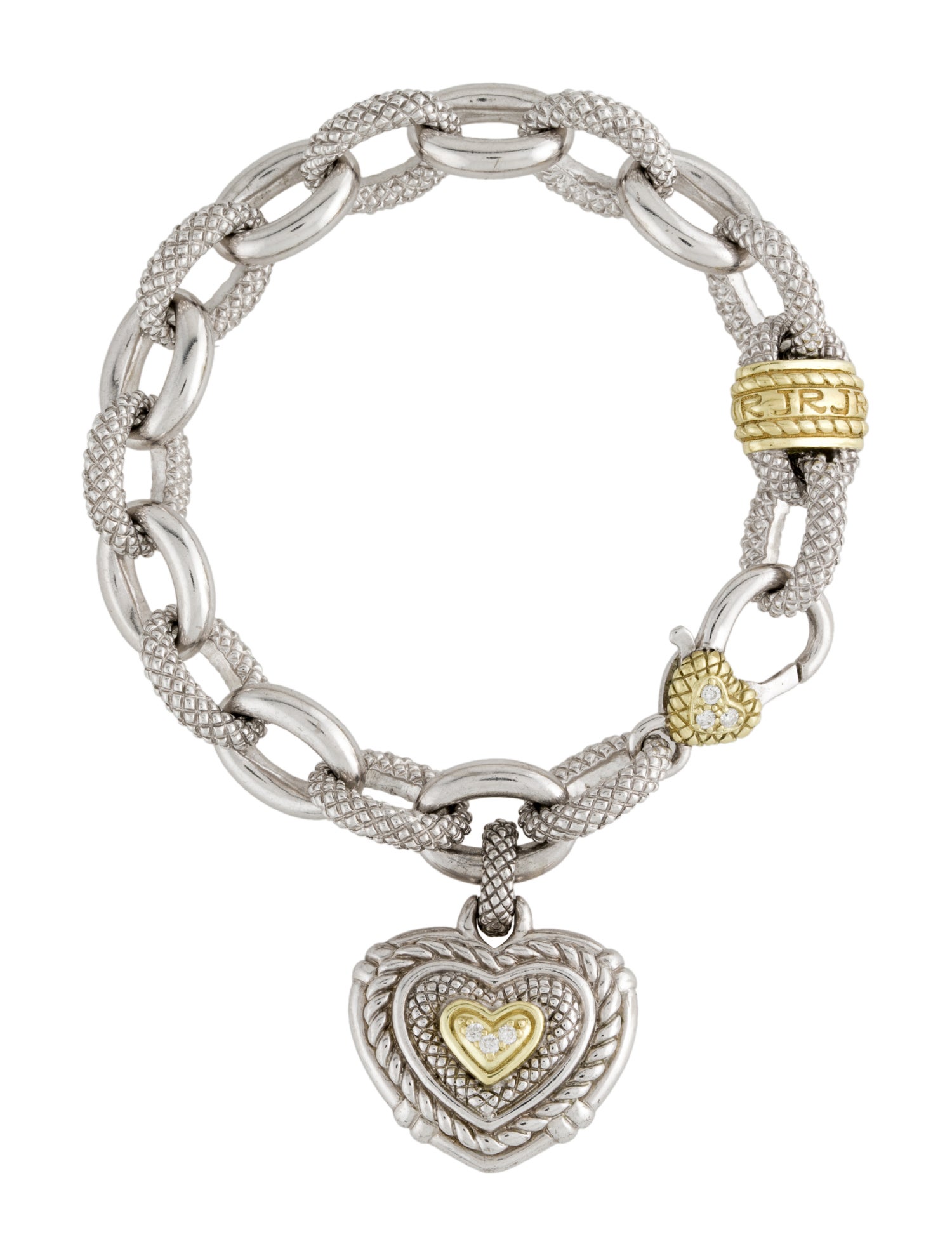 Judith Ripka Two-Tone Diamond Heart Charm Bracelet - 18K Yellow Gold ...