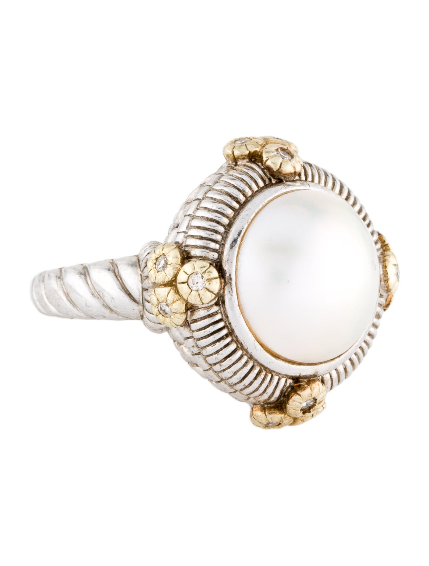Judith Ripka Pearl & Diamond Cocktail Ring - 18K Yellow Gold Cocktail ...