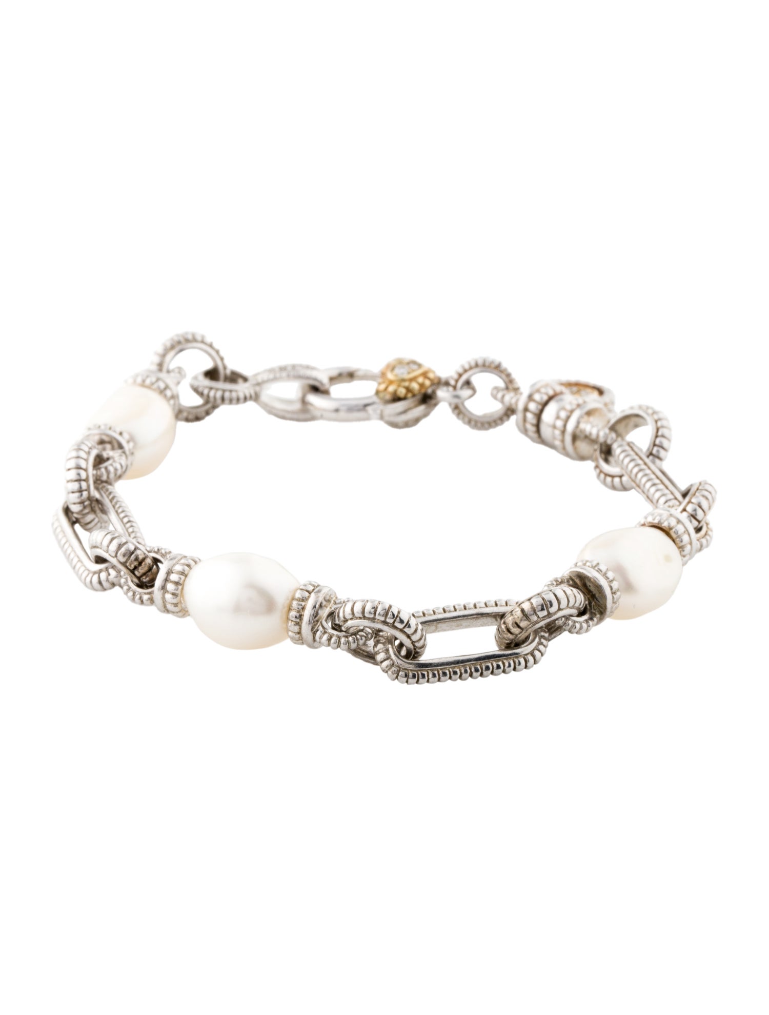 Judith Ripka Pearl & Diamond Station Bracelet - 18K Yellow Gold Link ...