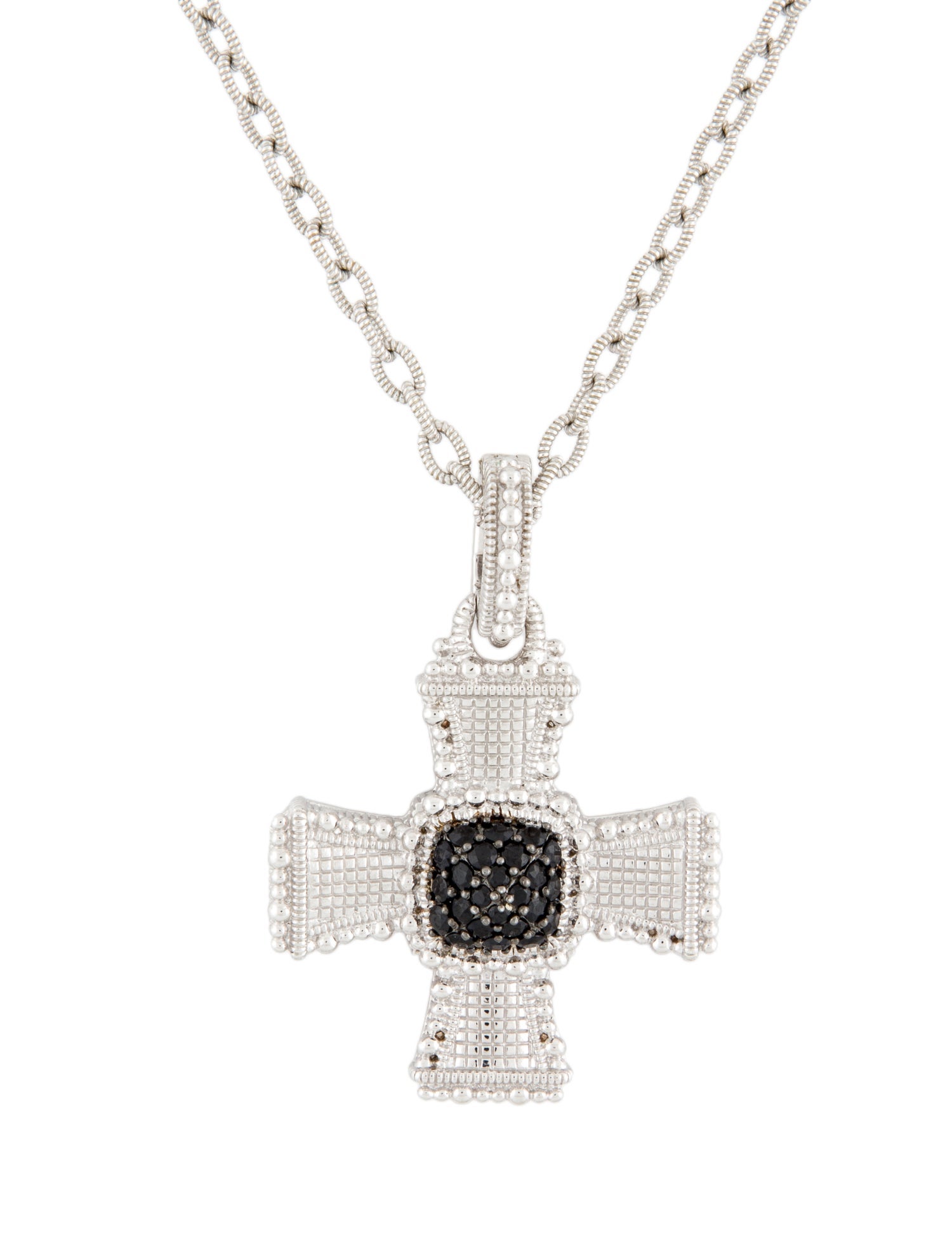 Judith Ripka Black Sapphire Maltese Cross Enhancer Pendant Necklace ...