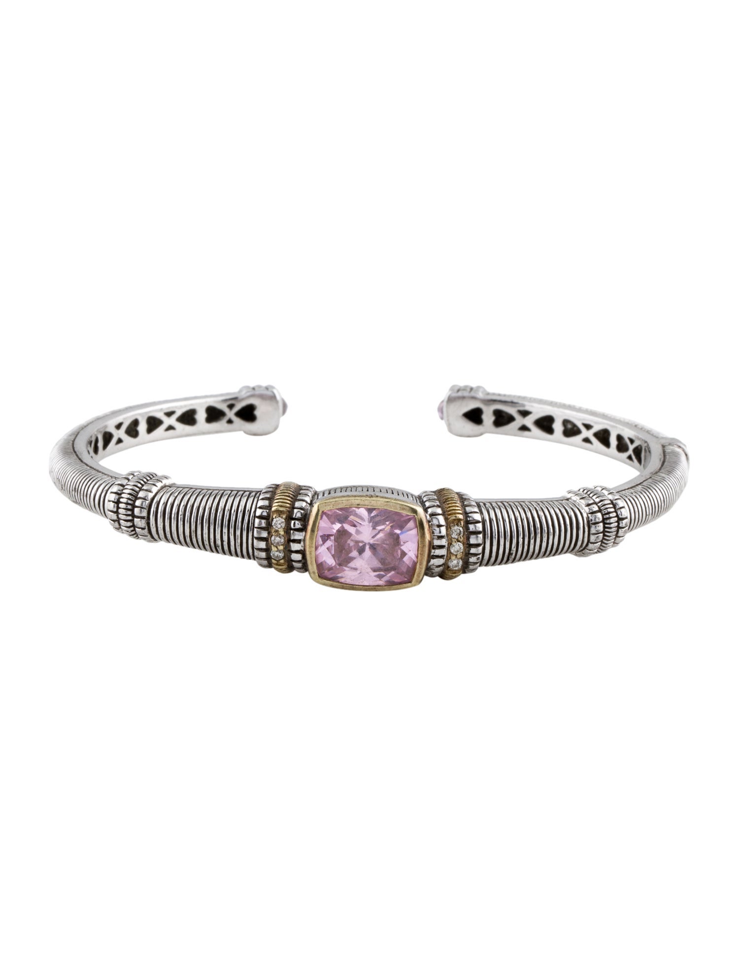 Judith Ripka Crystal & Diamond Hinged Cuff - 18K Yellow Gold Cuff ...